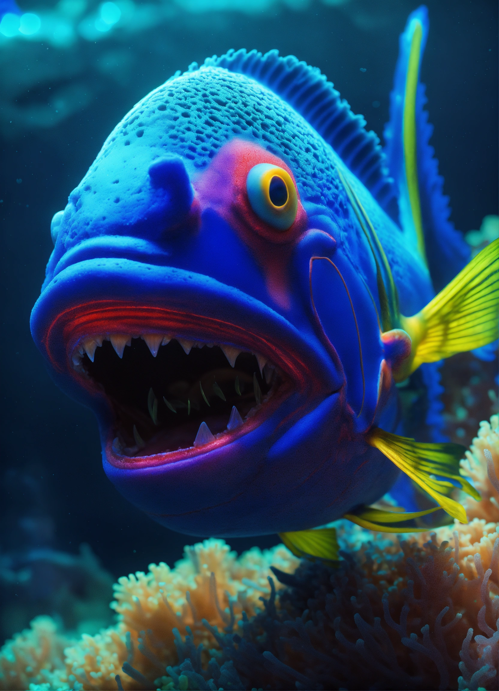 Lexica - Neon blue sponge head fish, abyssal zone, bioluminescence, big ...
