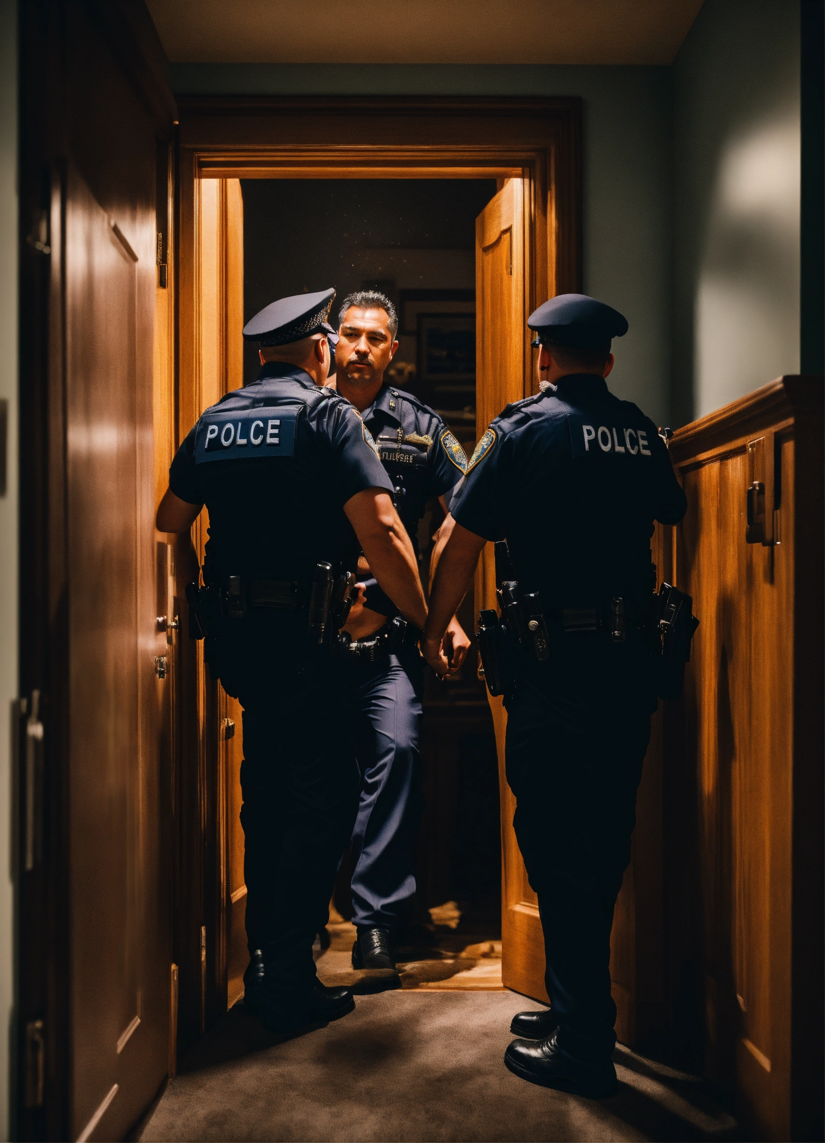 Lexica - Police men arresting a man from his home, getting out of the ...