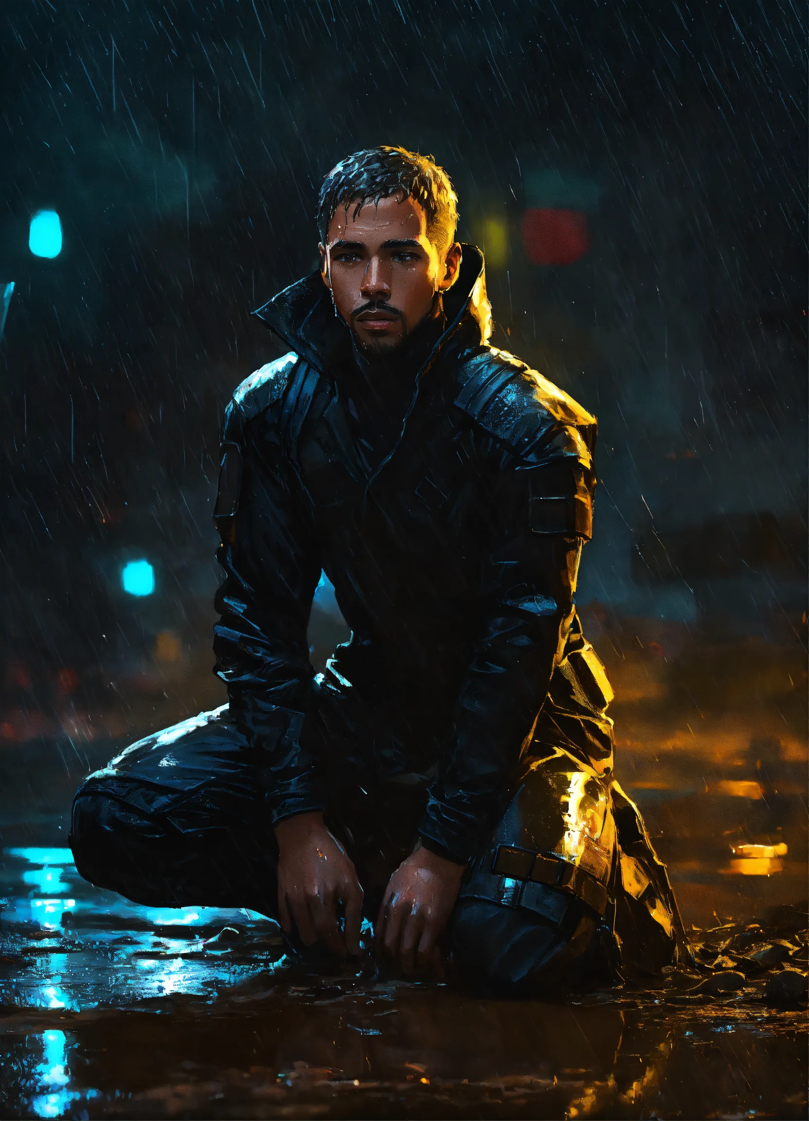 Lexica - Digital painting of a strong grieving black male Blade Runner ...