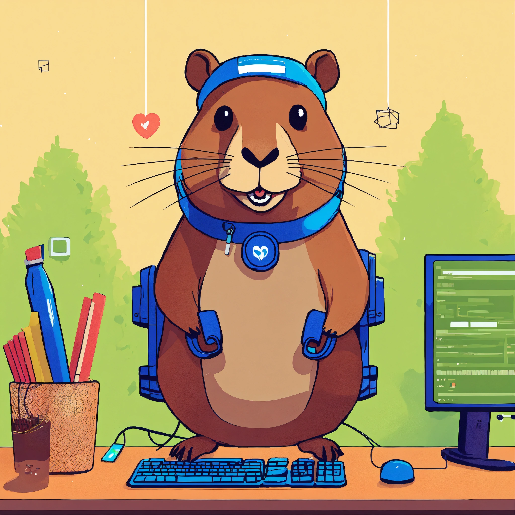 Lexica - A capybara tech support, cute illustration