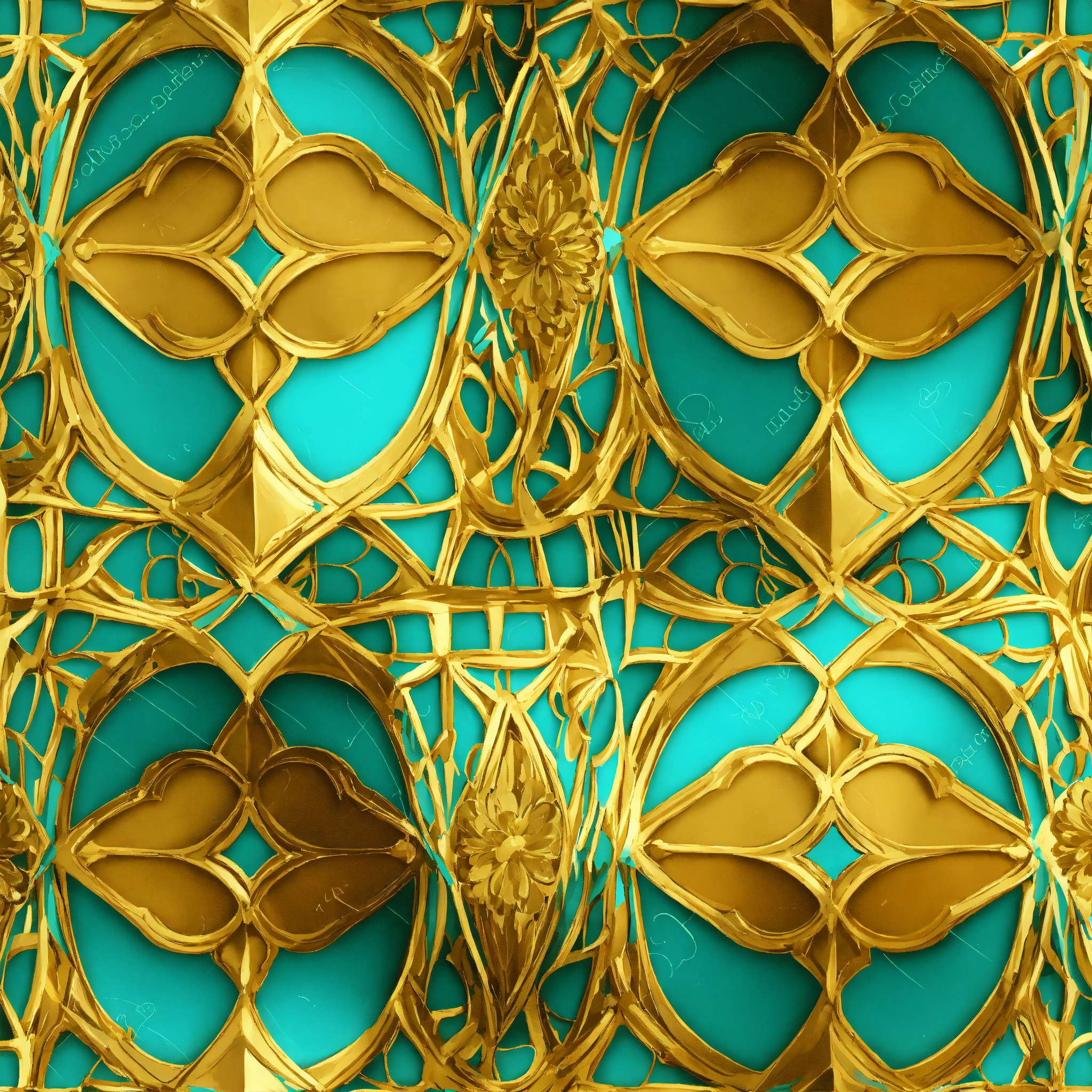 Lexica - Turquoise, gold, seamless pattern