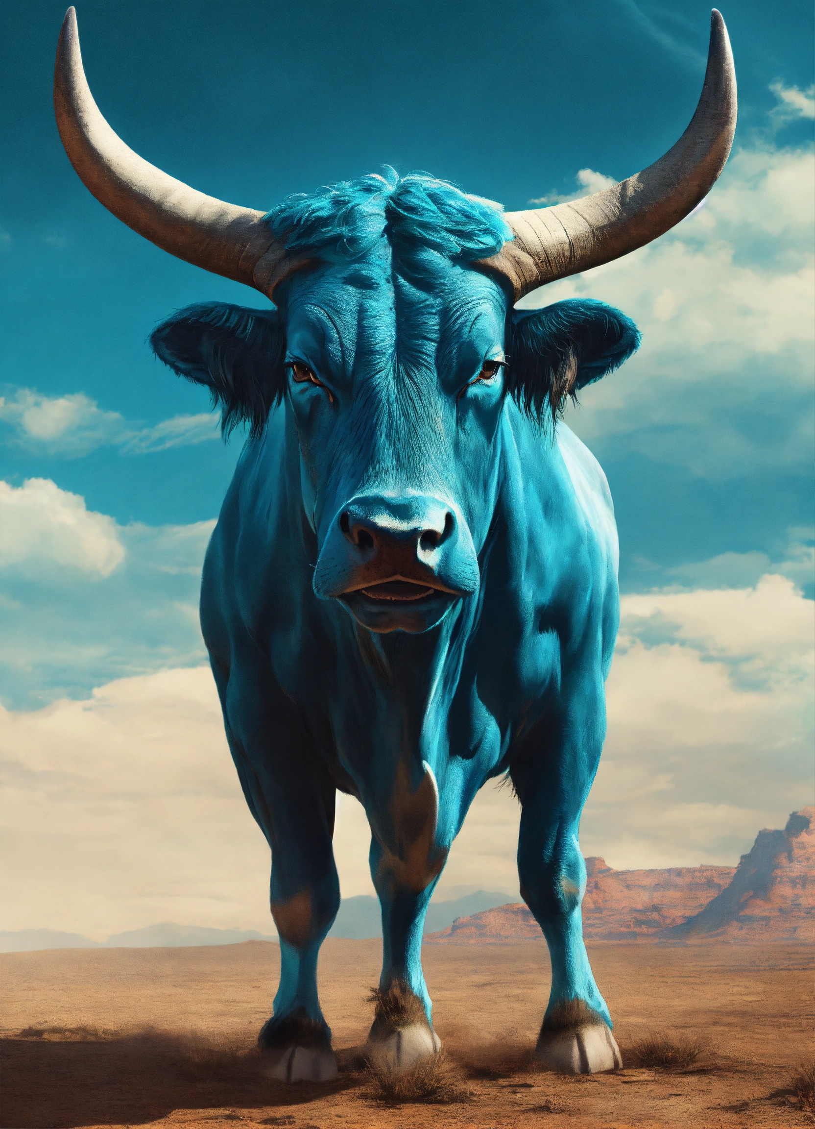 Lexica - Human photo of taurus with sky blue, realistic.