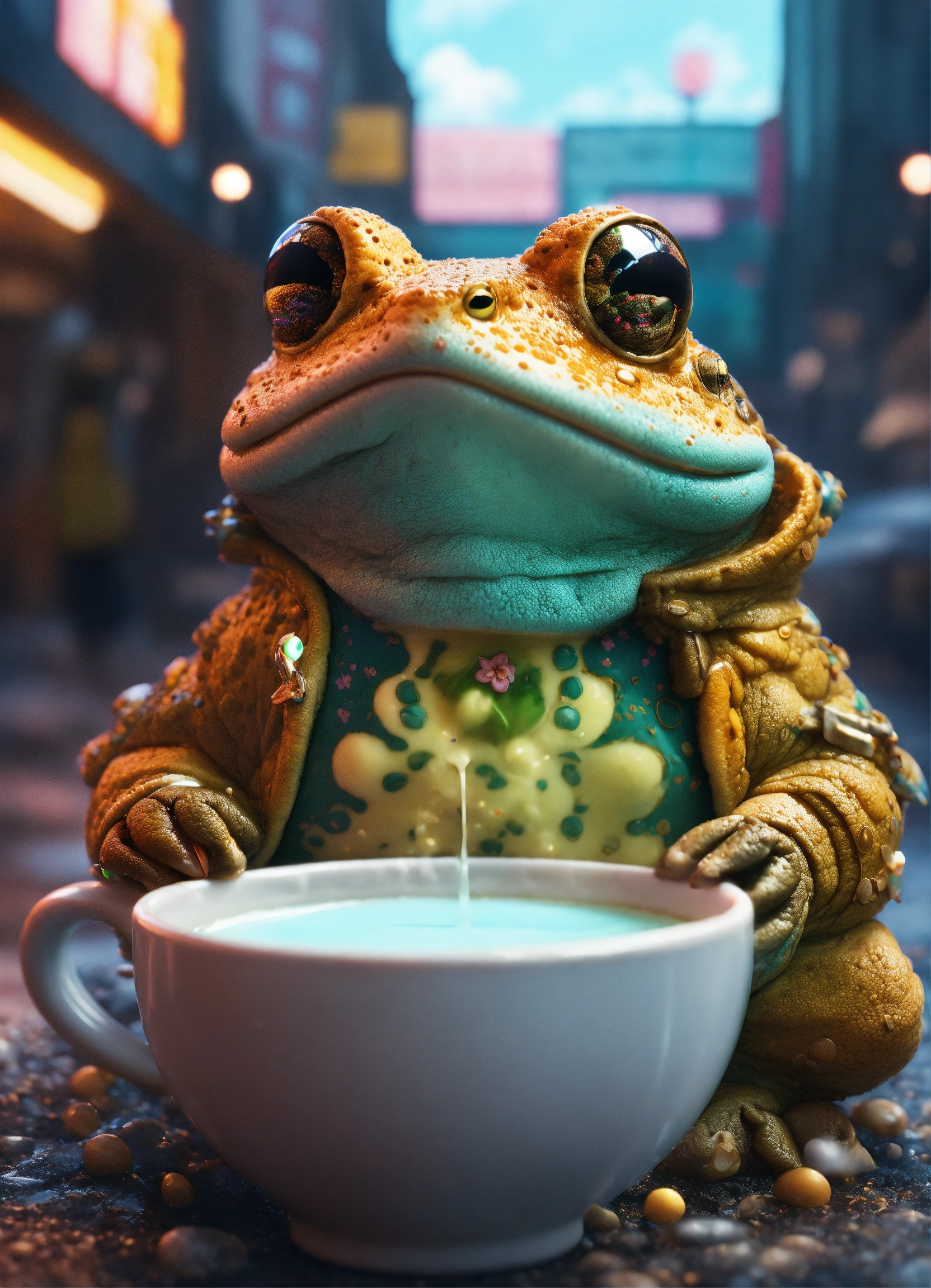 Lexica - A toad drinking milk slice of life anime, cyberpunk style, of ...