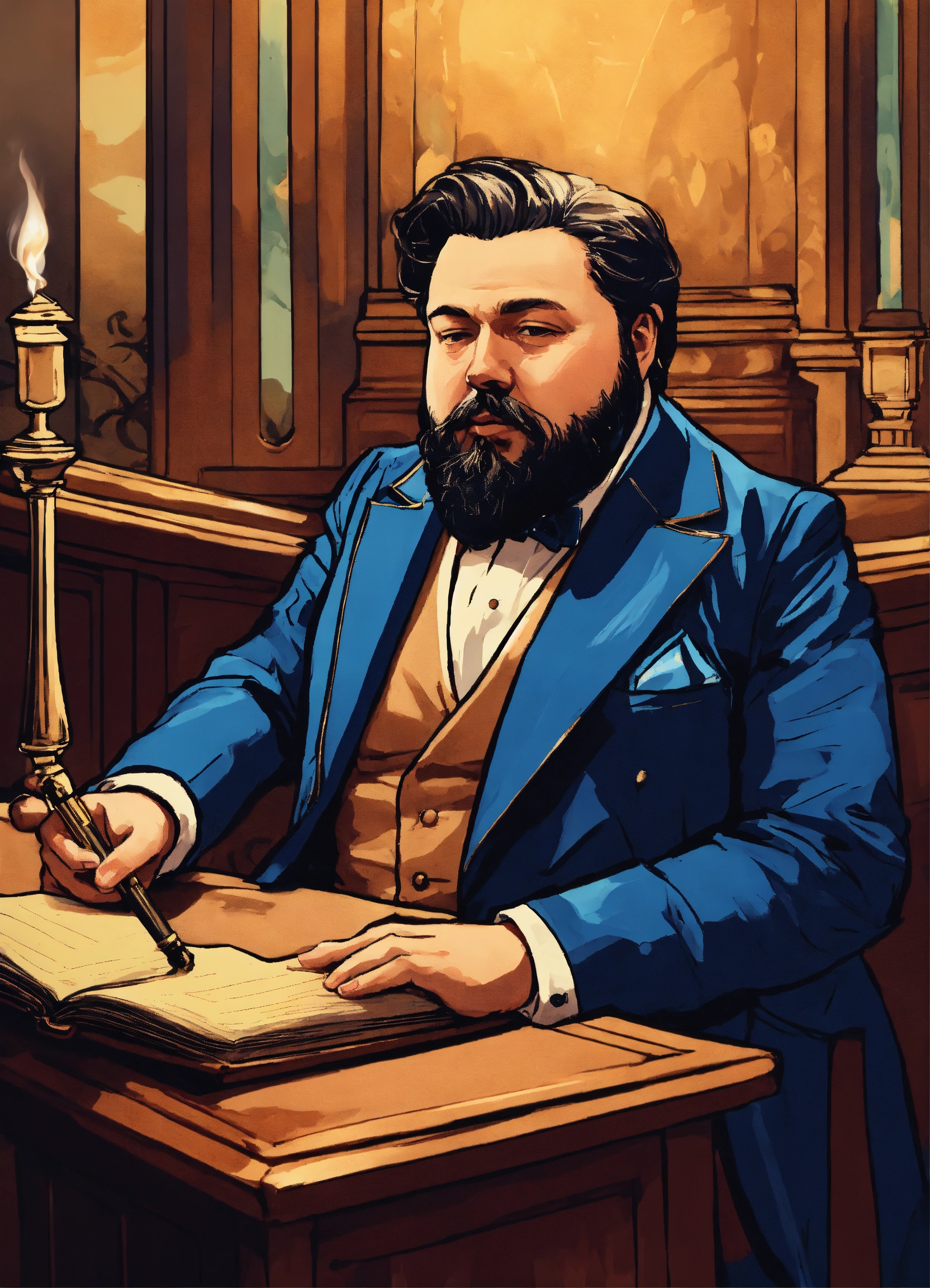 Lexica - Charles Spurgeon, cute ink style illustration. He's in blue ...