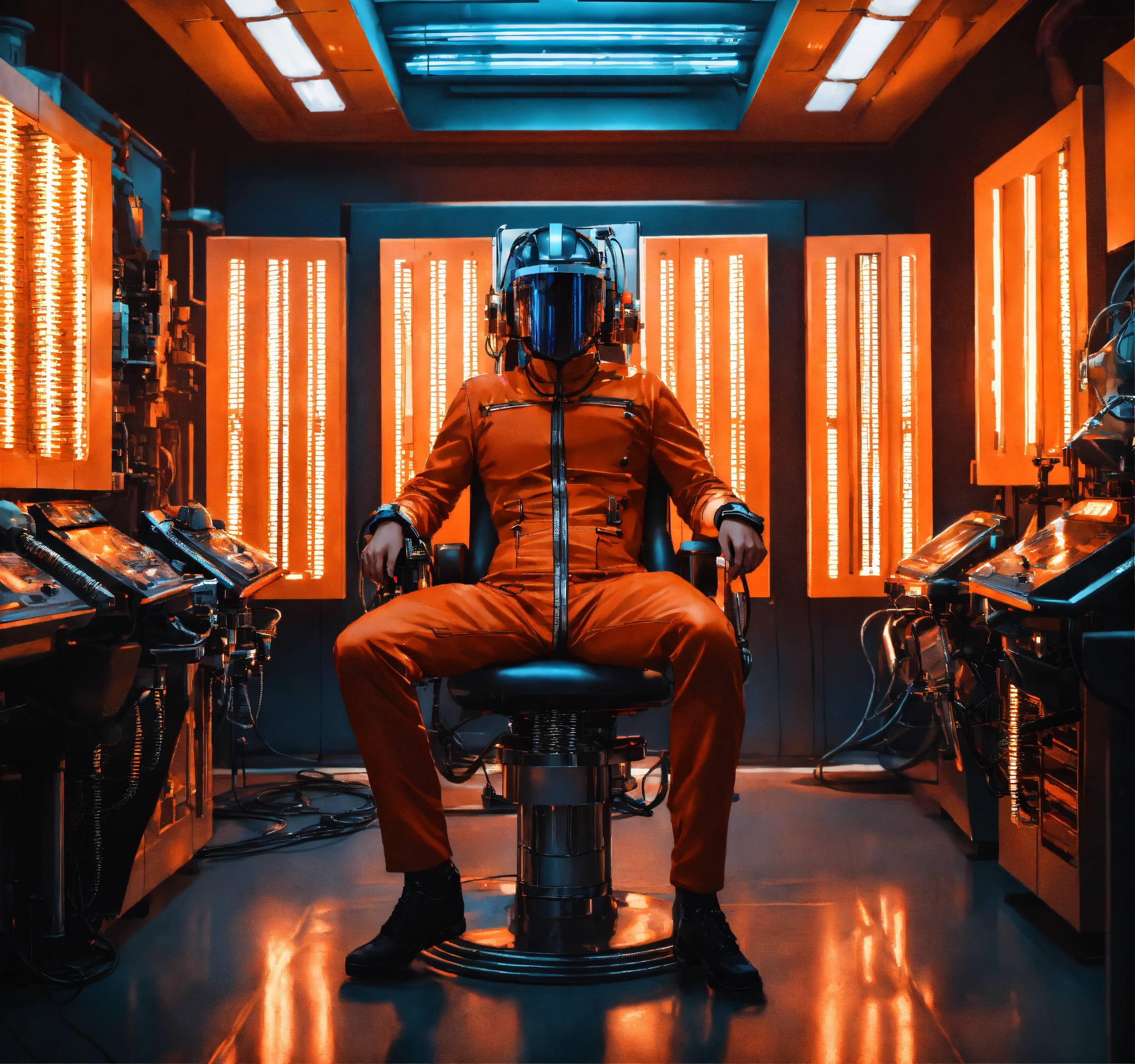 Lexica - Clean cut dark hair guy in futuristic orange jumpsuit is ...