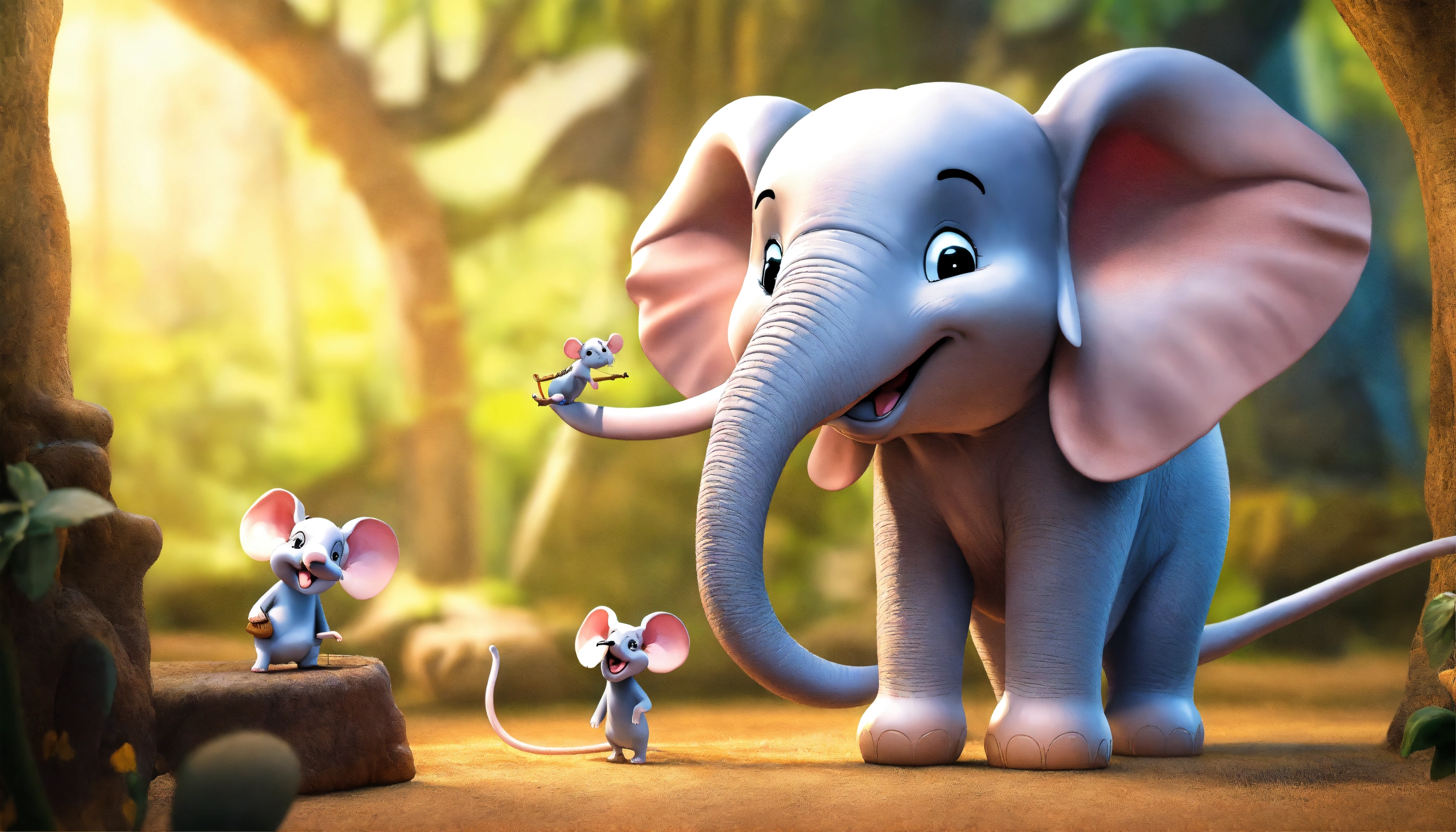 Lexica - Mouse sat on elephants trunk with fear"3D pictures, storybook ...