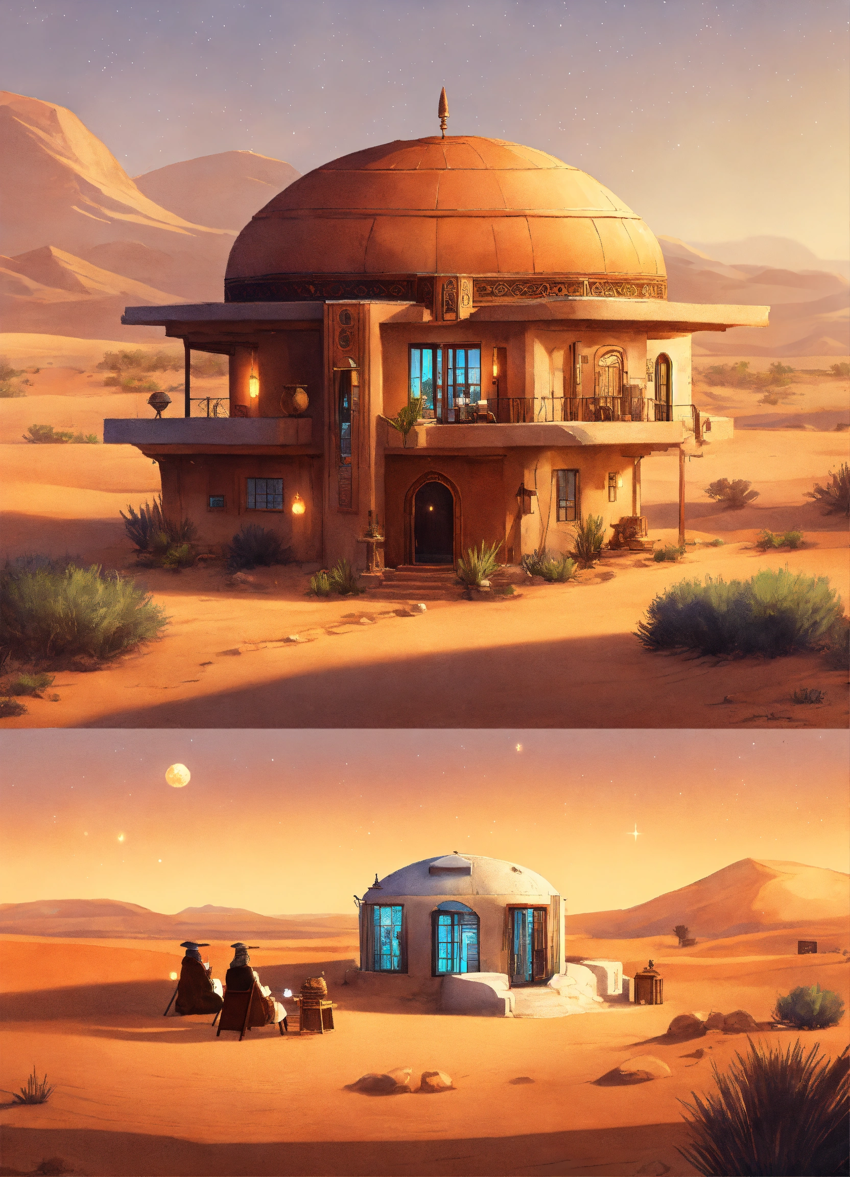 Lexica - Concept art of a large desert home, jakku, desert, flat roof ...
