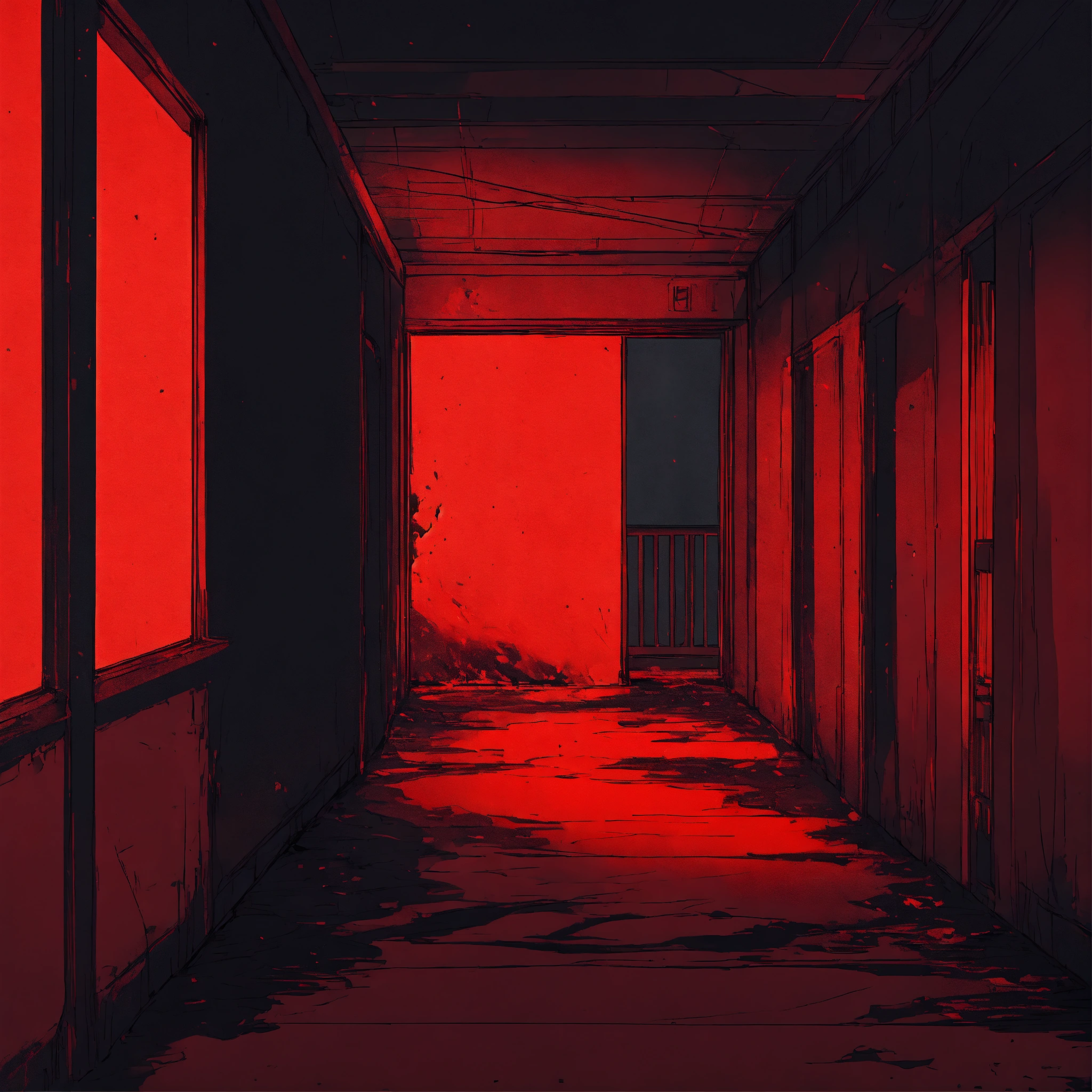 Lexica - Liminal void, no one there, dark, empty, red, anime