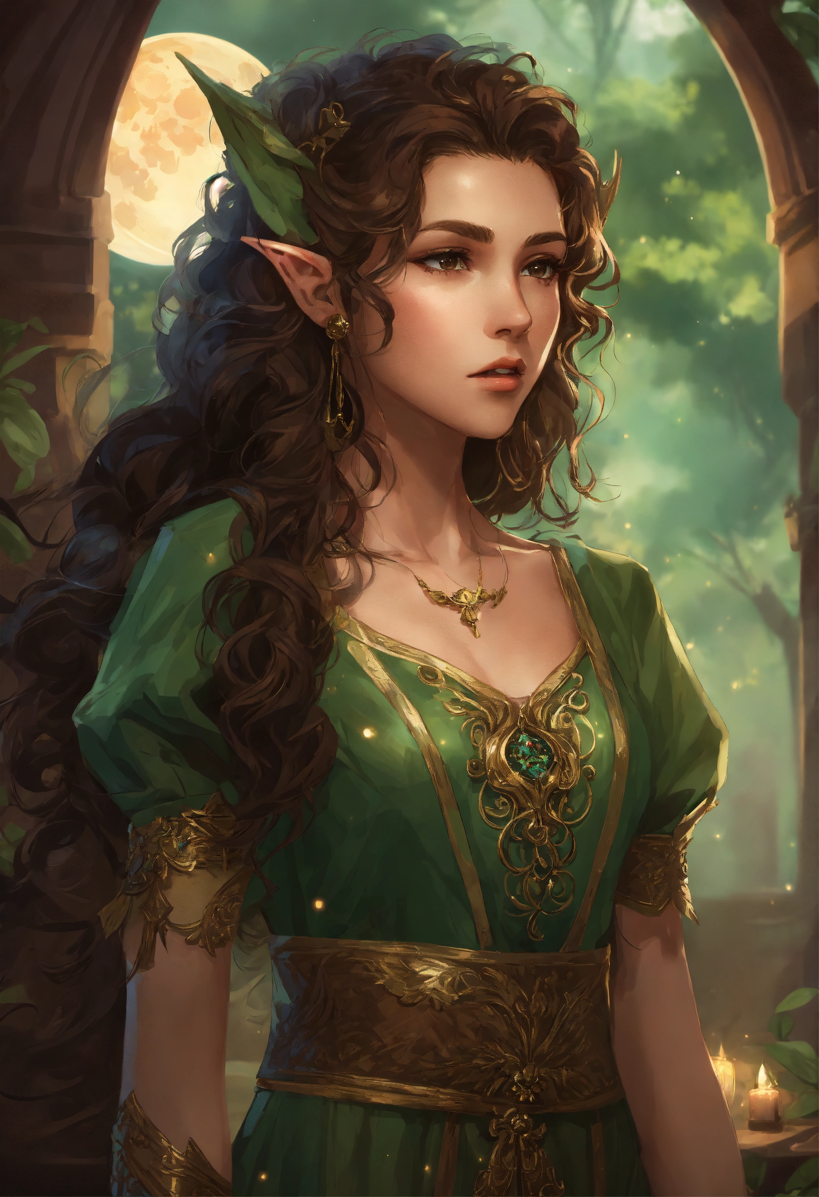 Lexica - Character art of a 24-year-old female wood elf, curly hair ...
