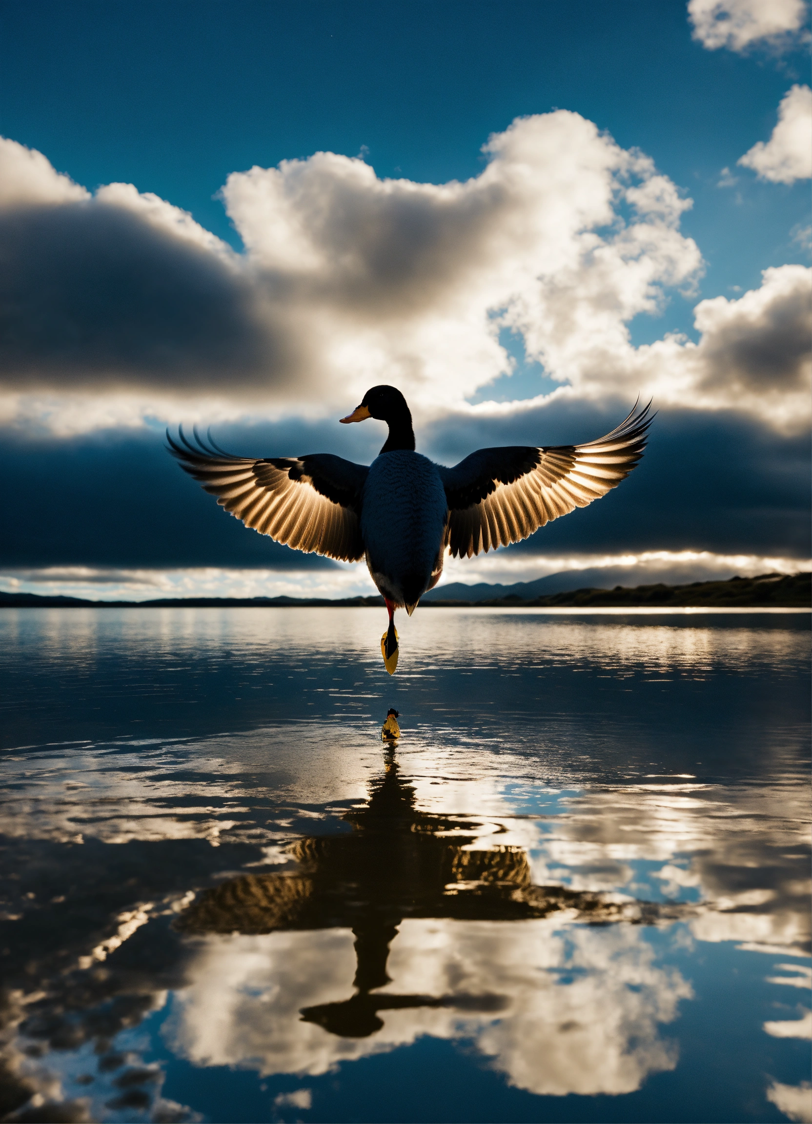Lexica - Underside closeup of blue duck nz bird flying photo ...