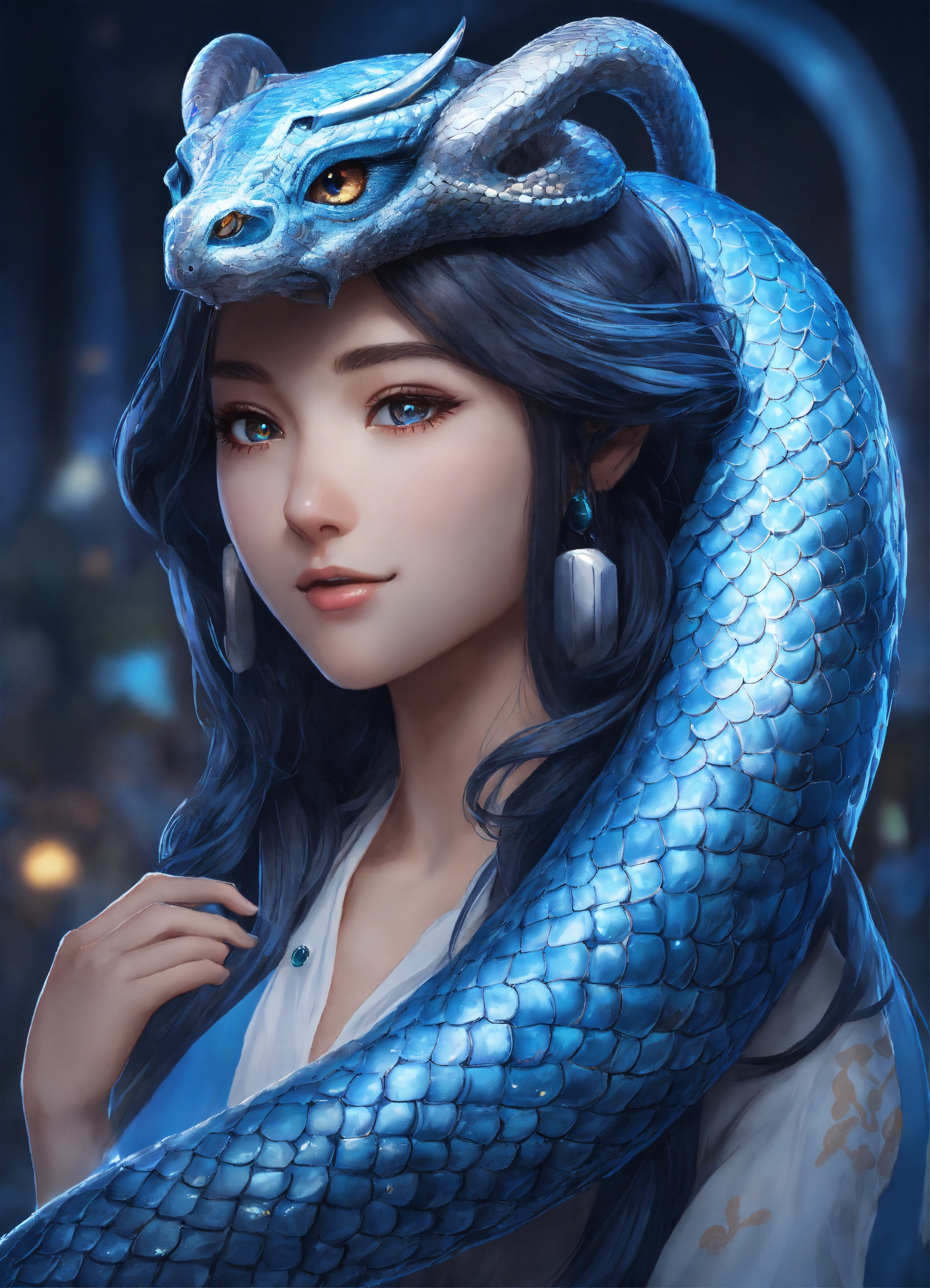 Lexica - A giant serpent in blue and silver with adorable chibi ...