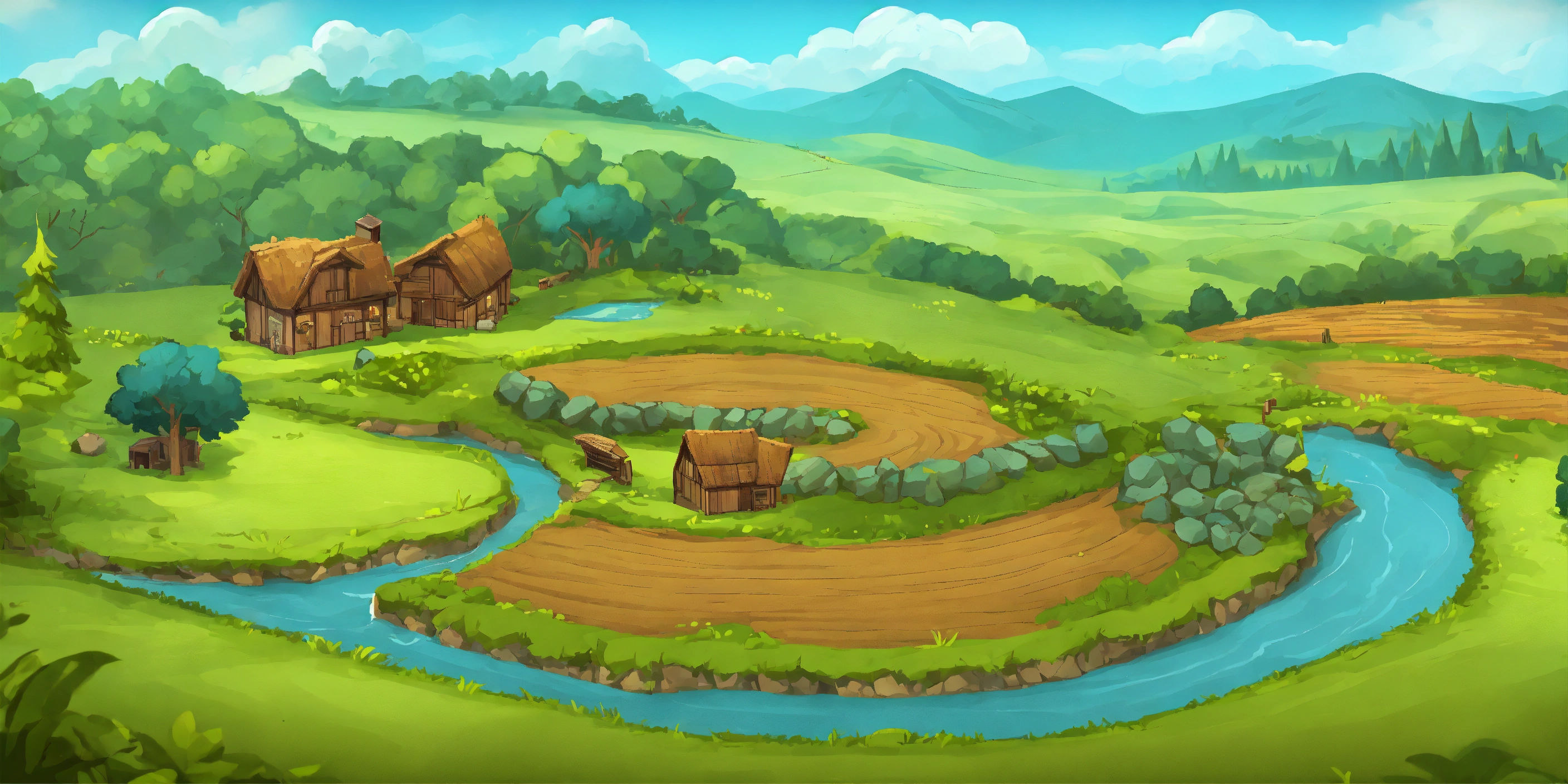Lexica - Countryside landscape background for a browser game, top down ...