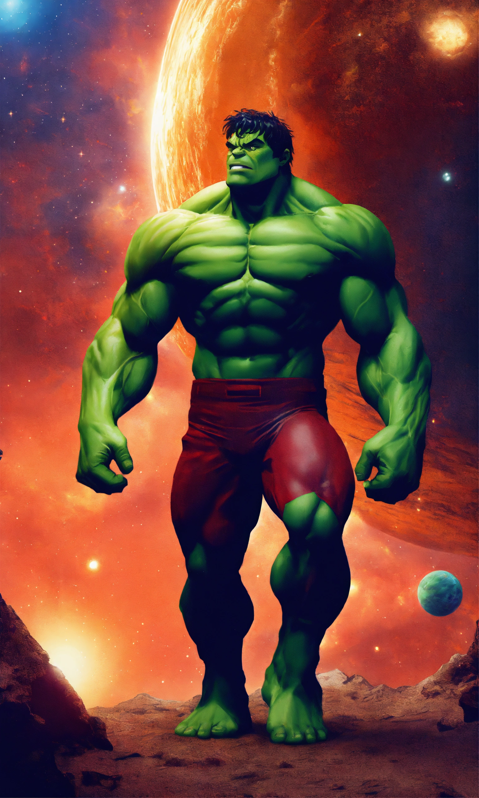 Lexica - Some Hulk together In Multiverse, space background, 2D render