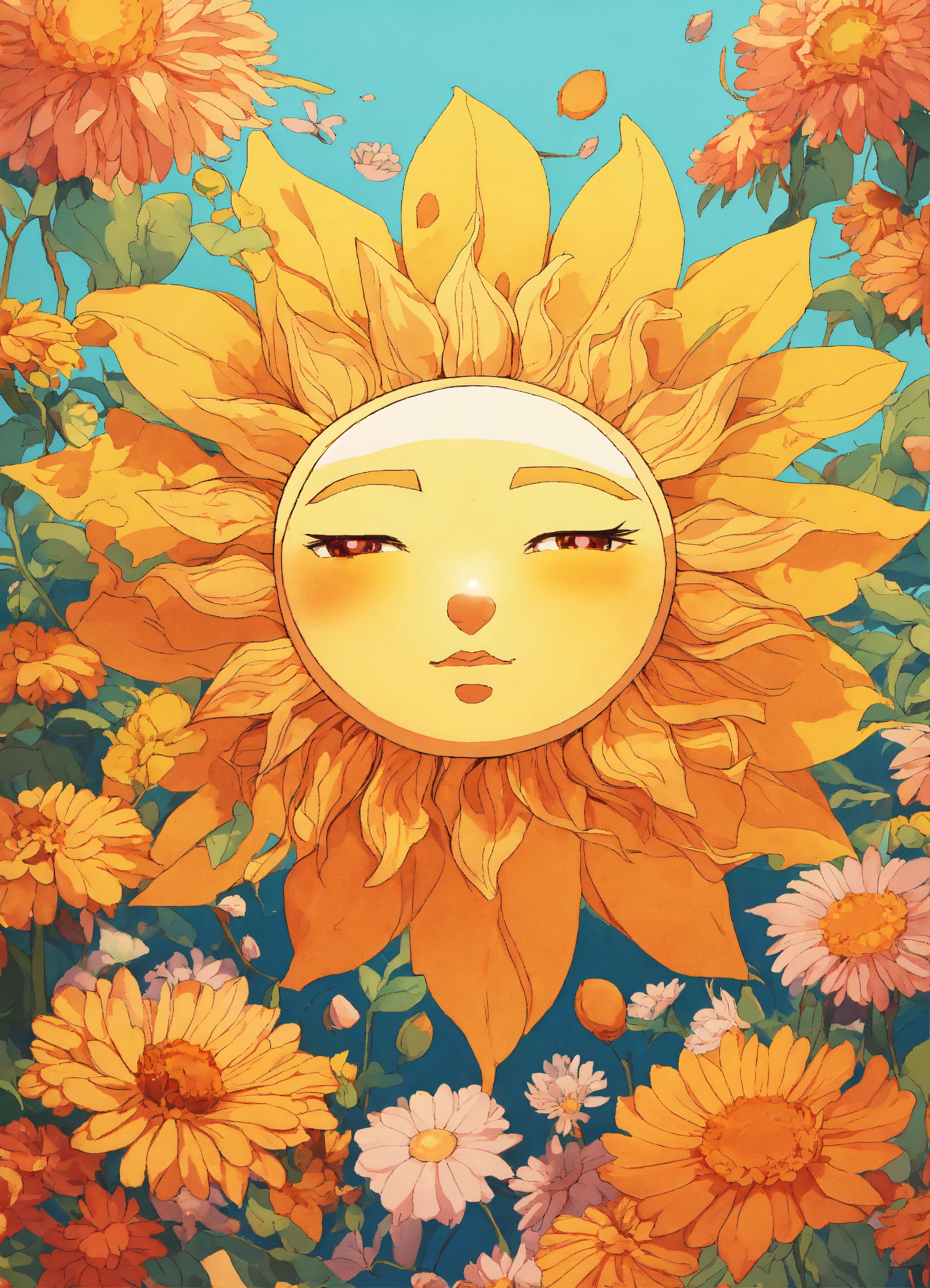 Lexica - A cartoon anime Sun floating with a face concentrating ...