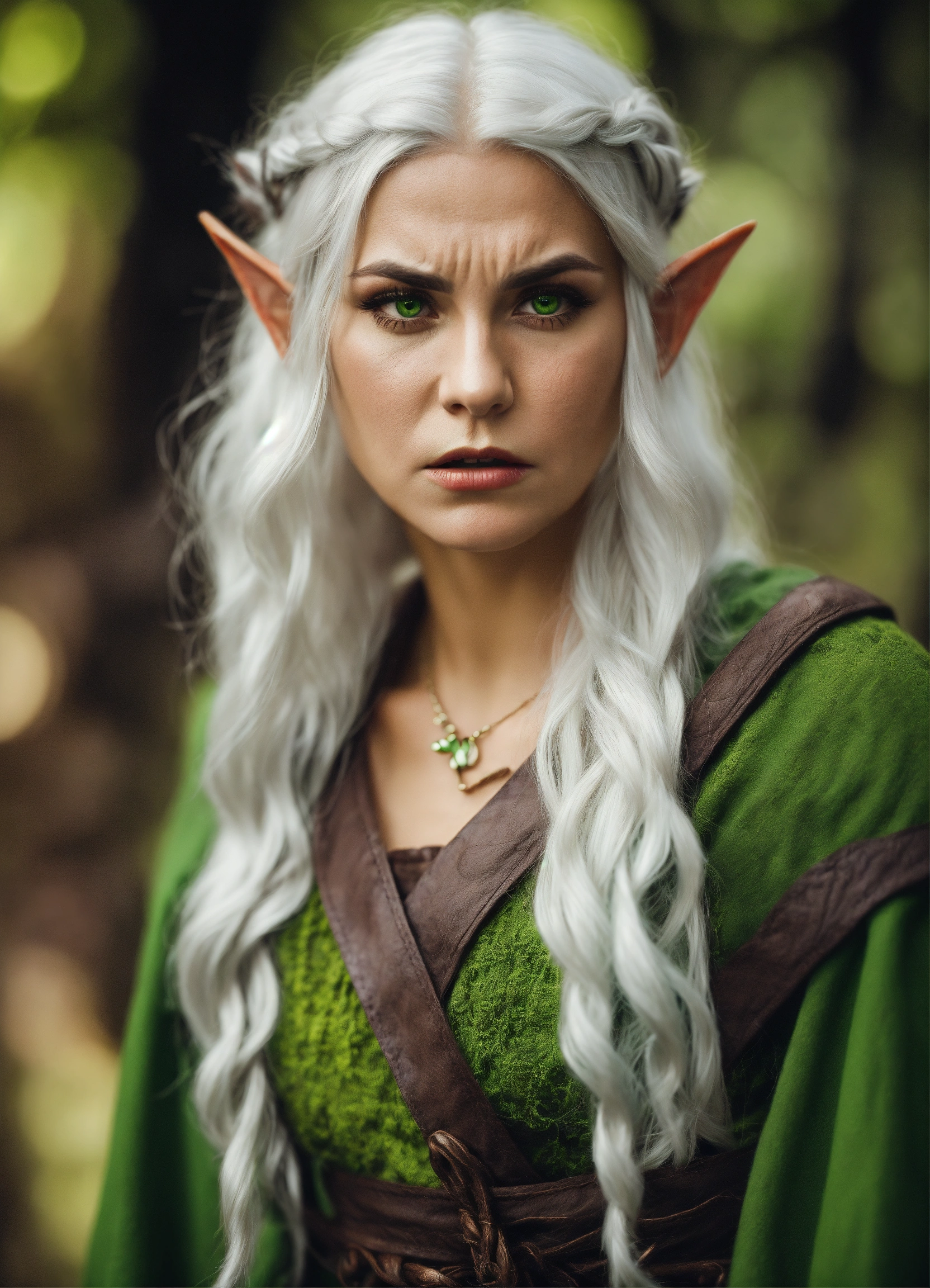 Lexica - Photo quality portrait of a female elf druid with white hair ...