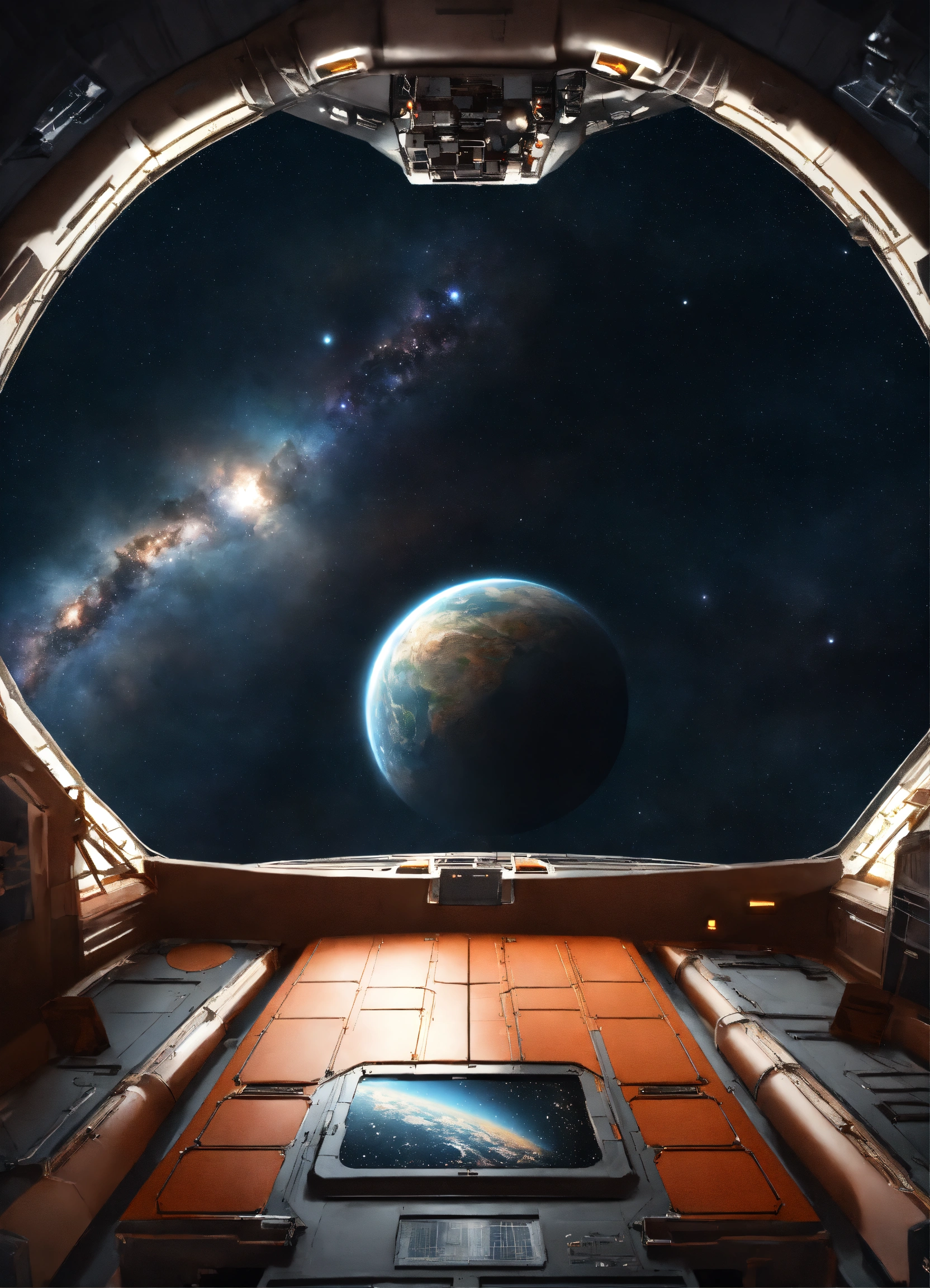 Lexica - Spaceship. View of space from a ship, realistic
