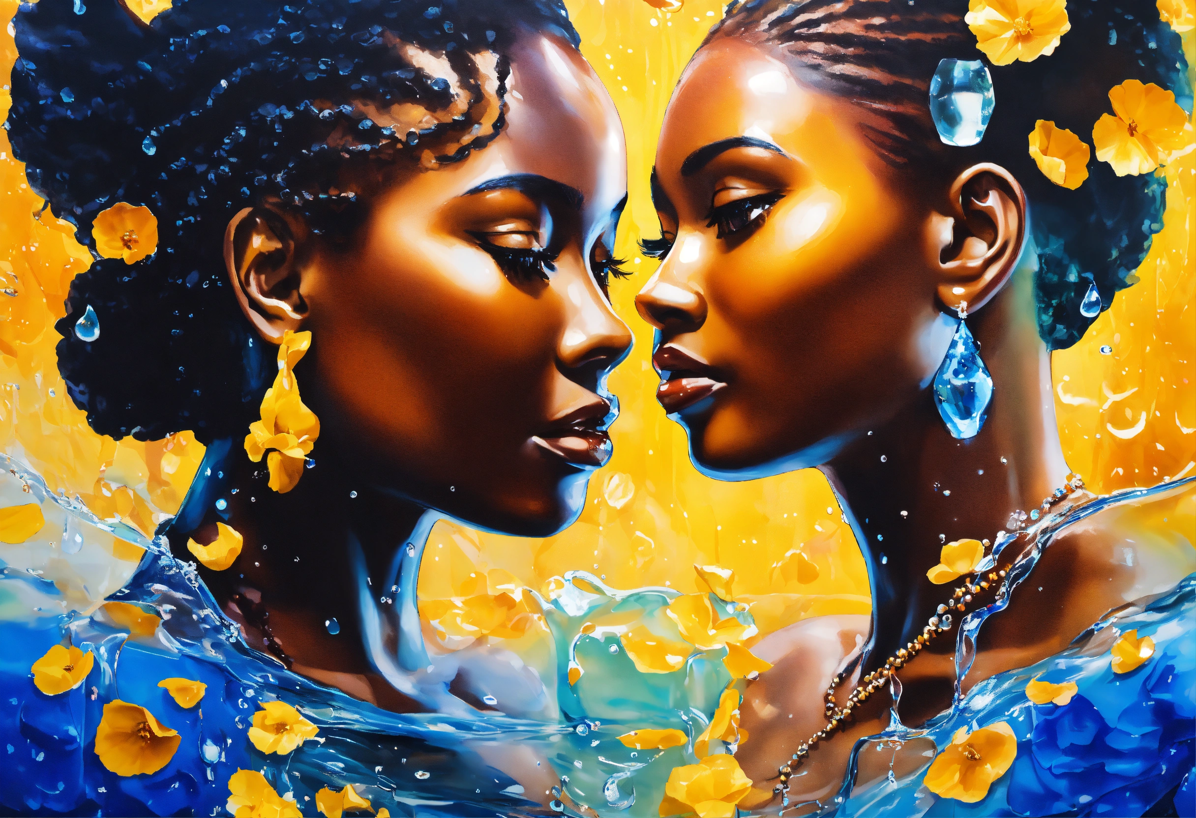Lexica - Two Afrocentric women, one made of glass with water flowing ...