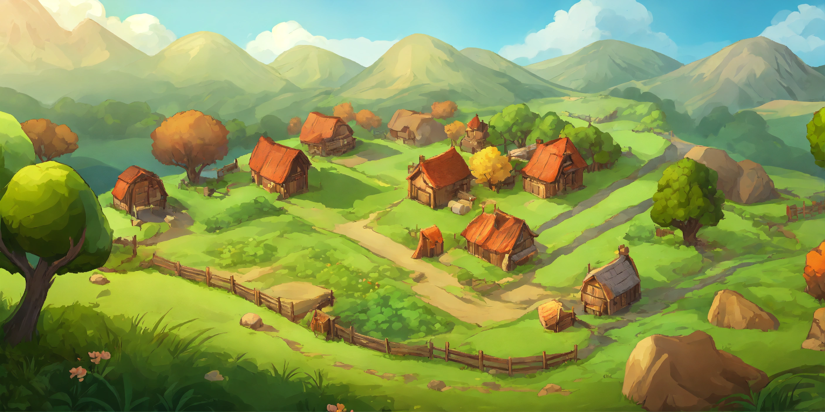 Lexica - Countryside landscape background for a browser game, top down ...