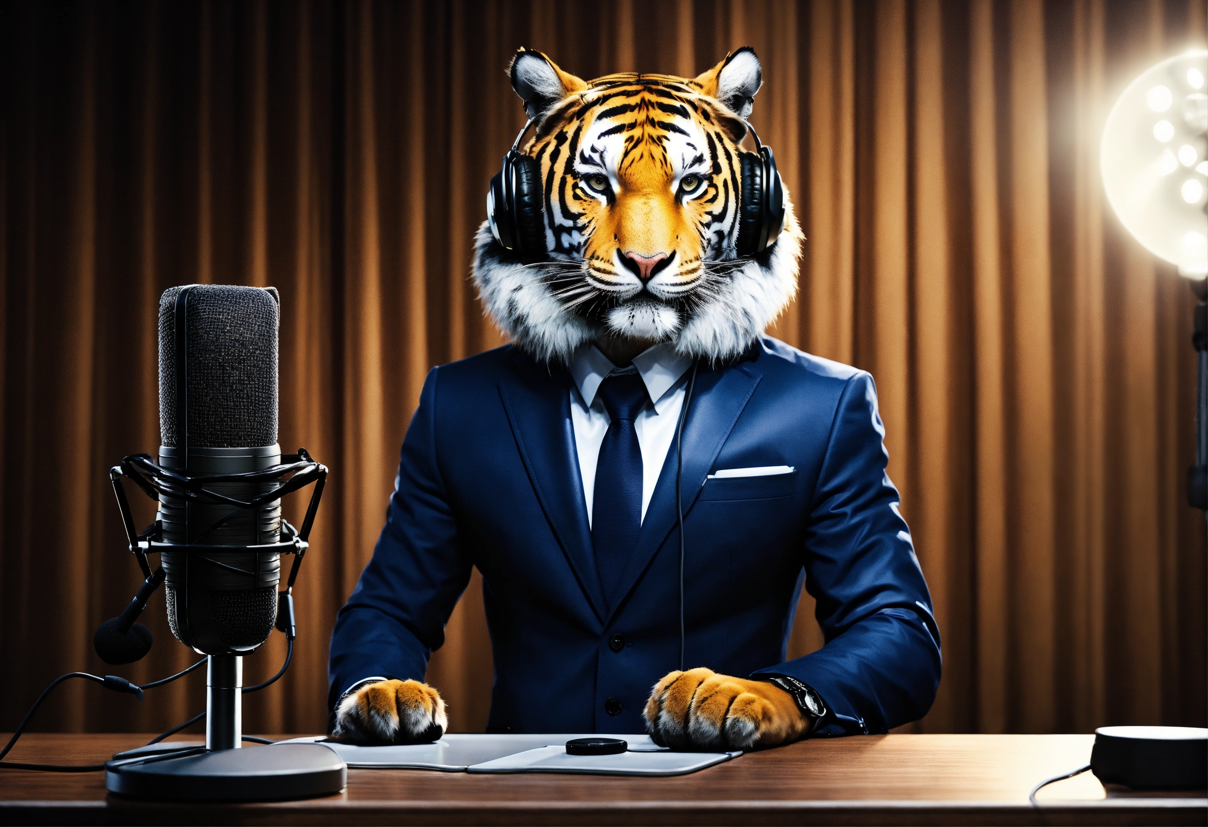 Lexica - Realistic tiger wearing a business suit and headphones ...