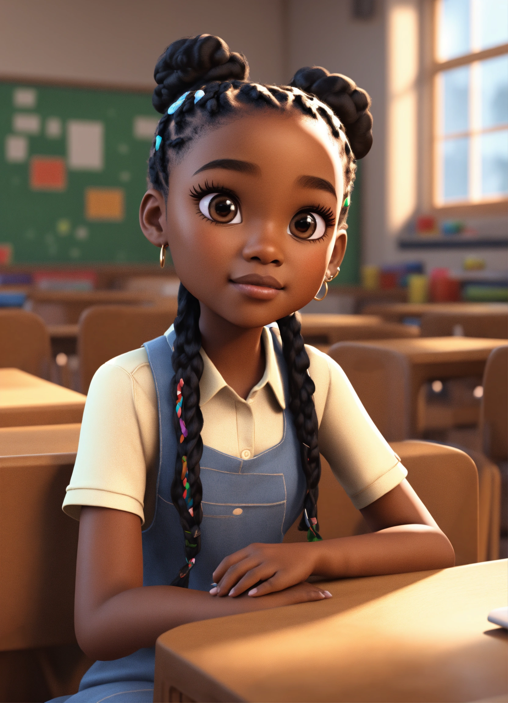 Lexica - Chibi African American girl, black braids pulled up in a bun ...