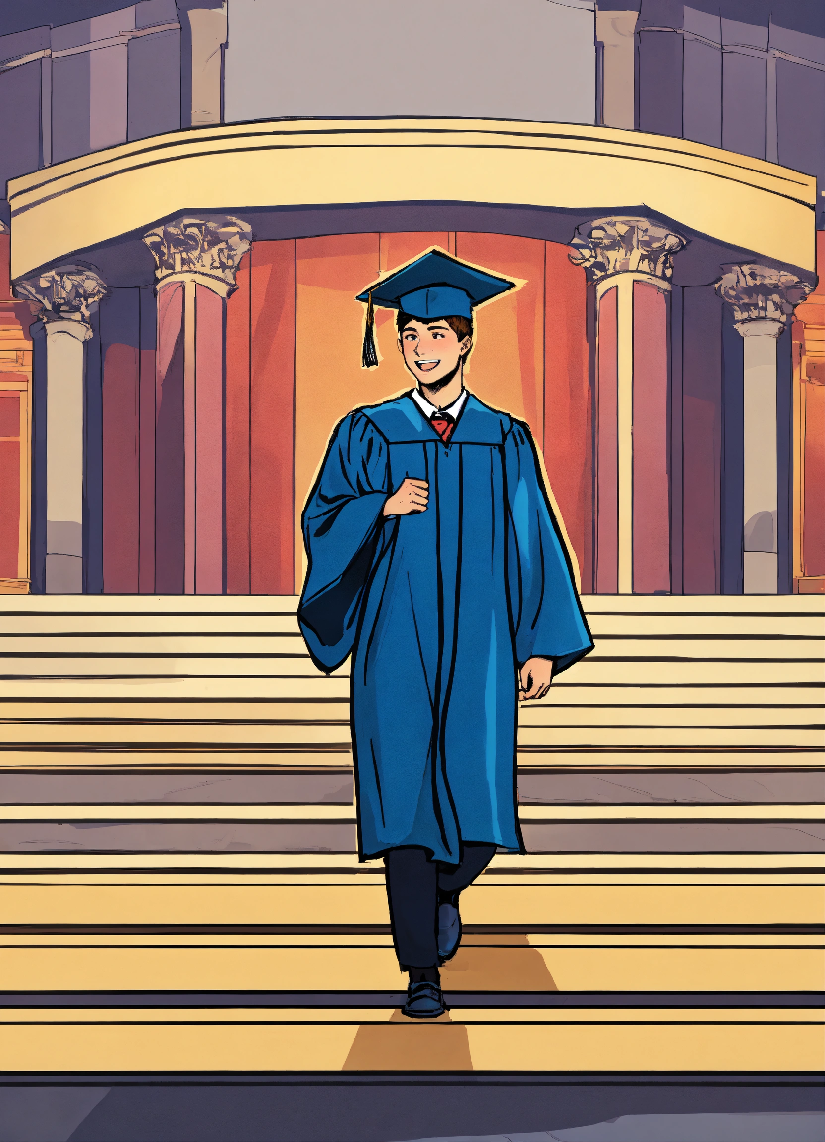 Lexica - Comic a young guy graduating from the University, his walking ...