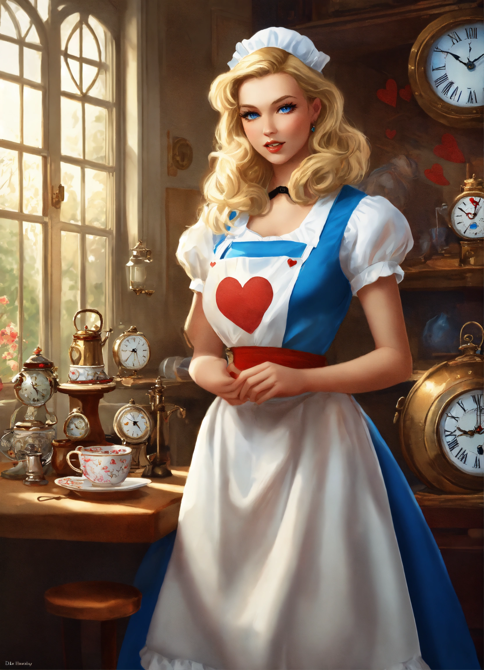 Lexica - Full body, beautiful pinup woman, blond hair and big blue eyes ...