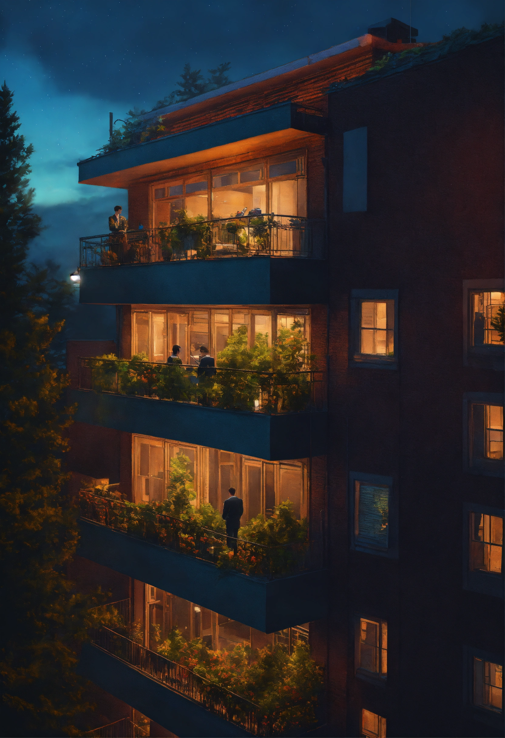 Lexica - A hyperrealistic image of 2 men standing on the balcony of a ...
