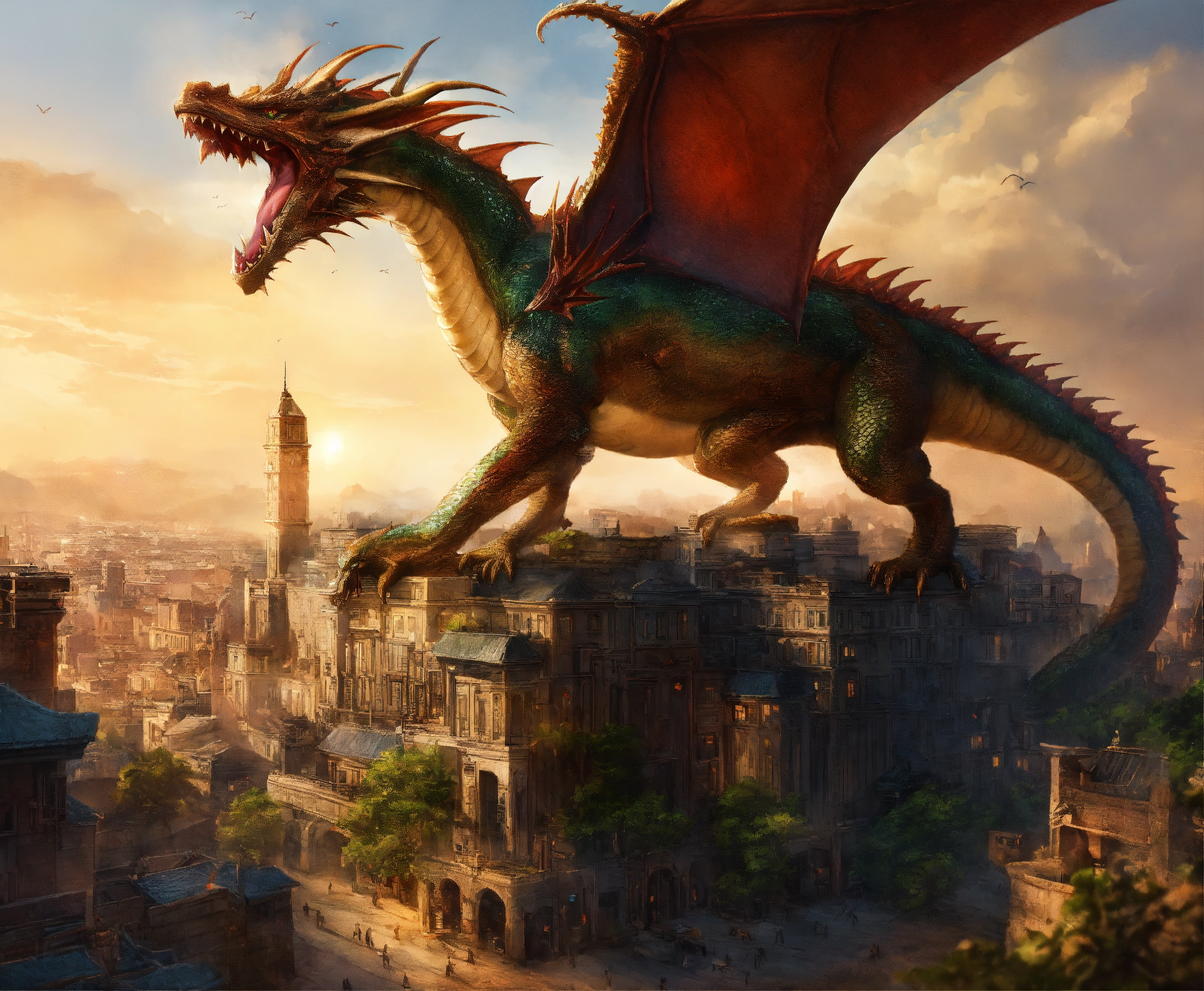 Lexica - A huge hyra dragon destroying a city