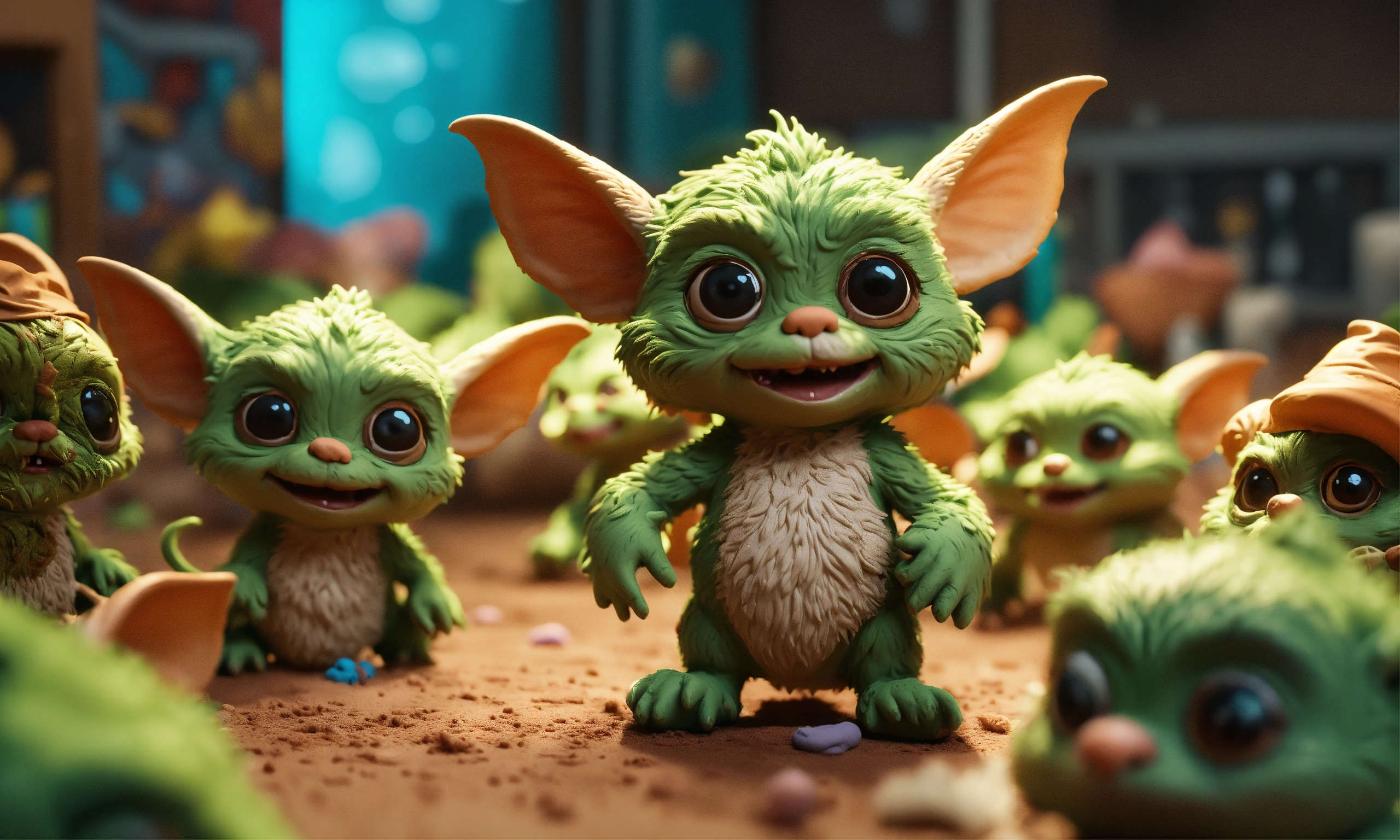 Lexica - 3d effect of cute clay many baby gremlins play around causes ...