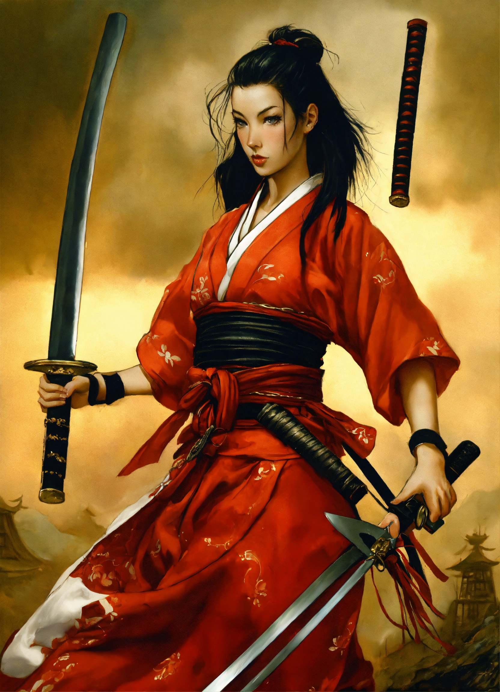 Lexica - Olive oyl popeyes luis royo style with a samurai sword