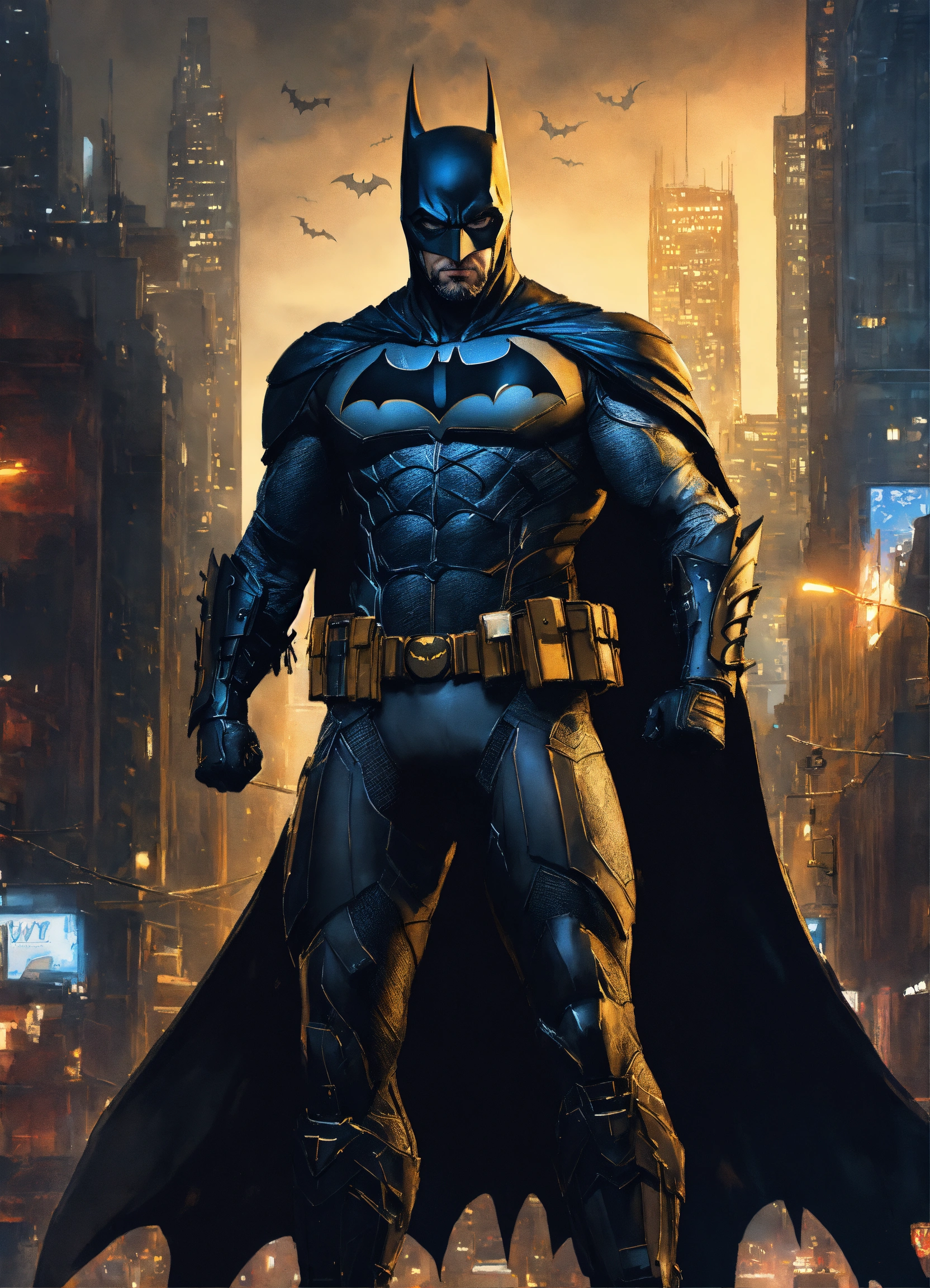 Lexica - Portrait painting of batman with beard , with black leather ...