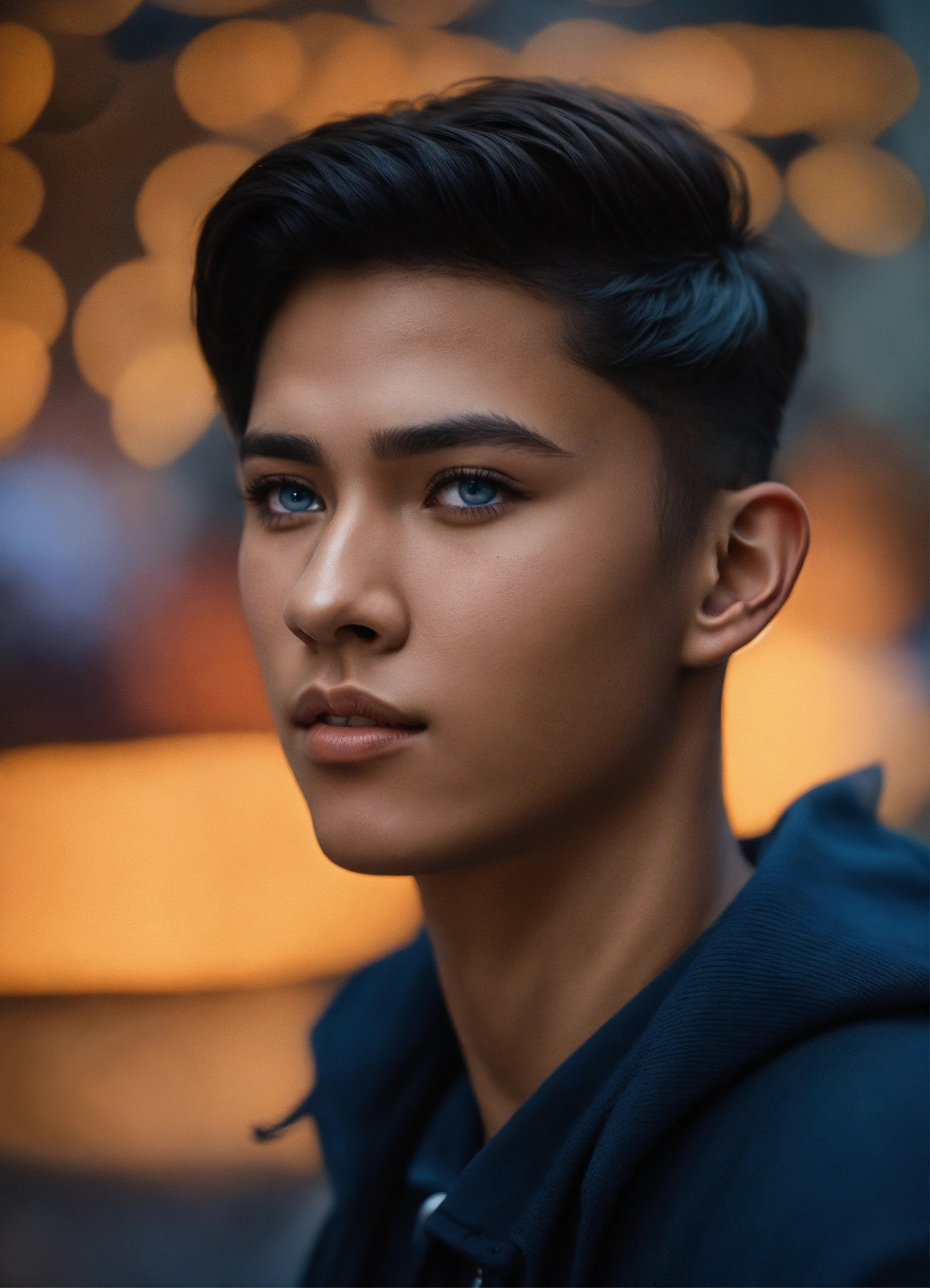 Lexica - Young man; Deep caramel tan skin, angular features; sharp ...