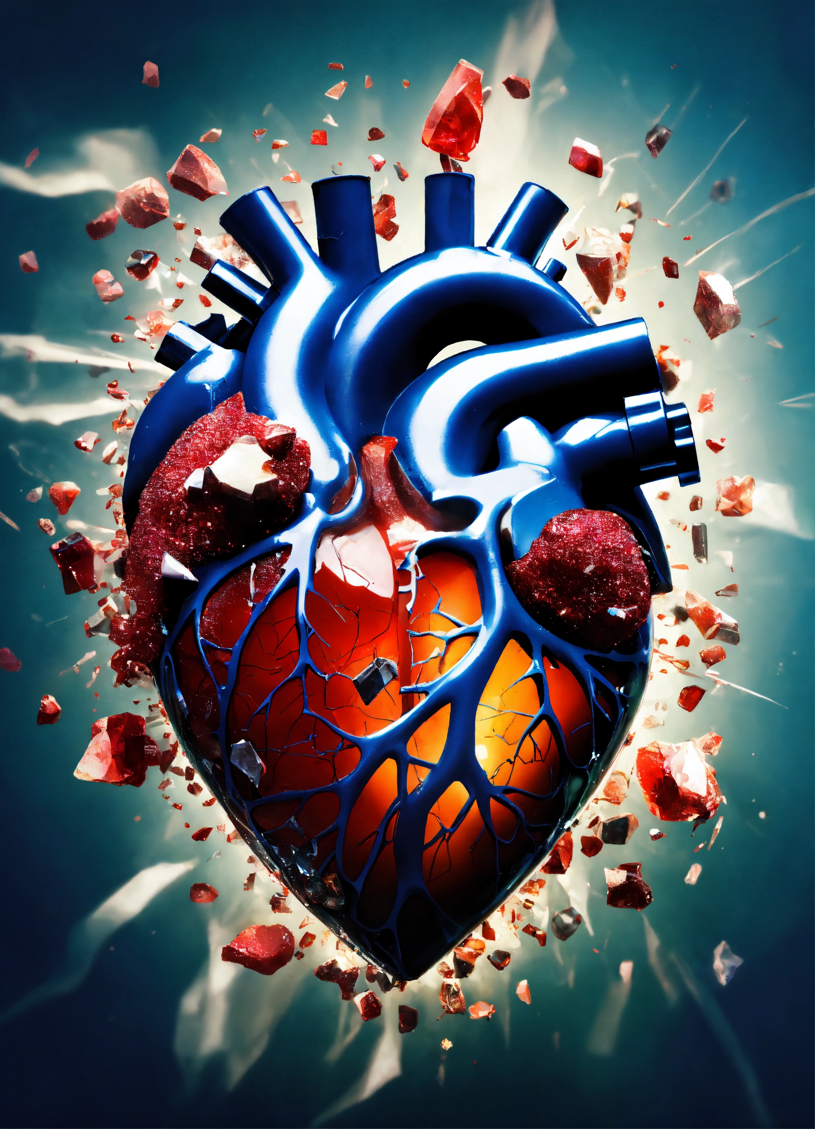 Lexica - Anatomy of a human heart bursting into tiny glass shards ...