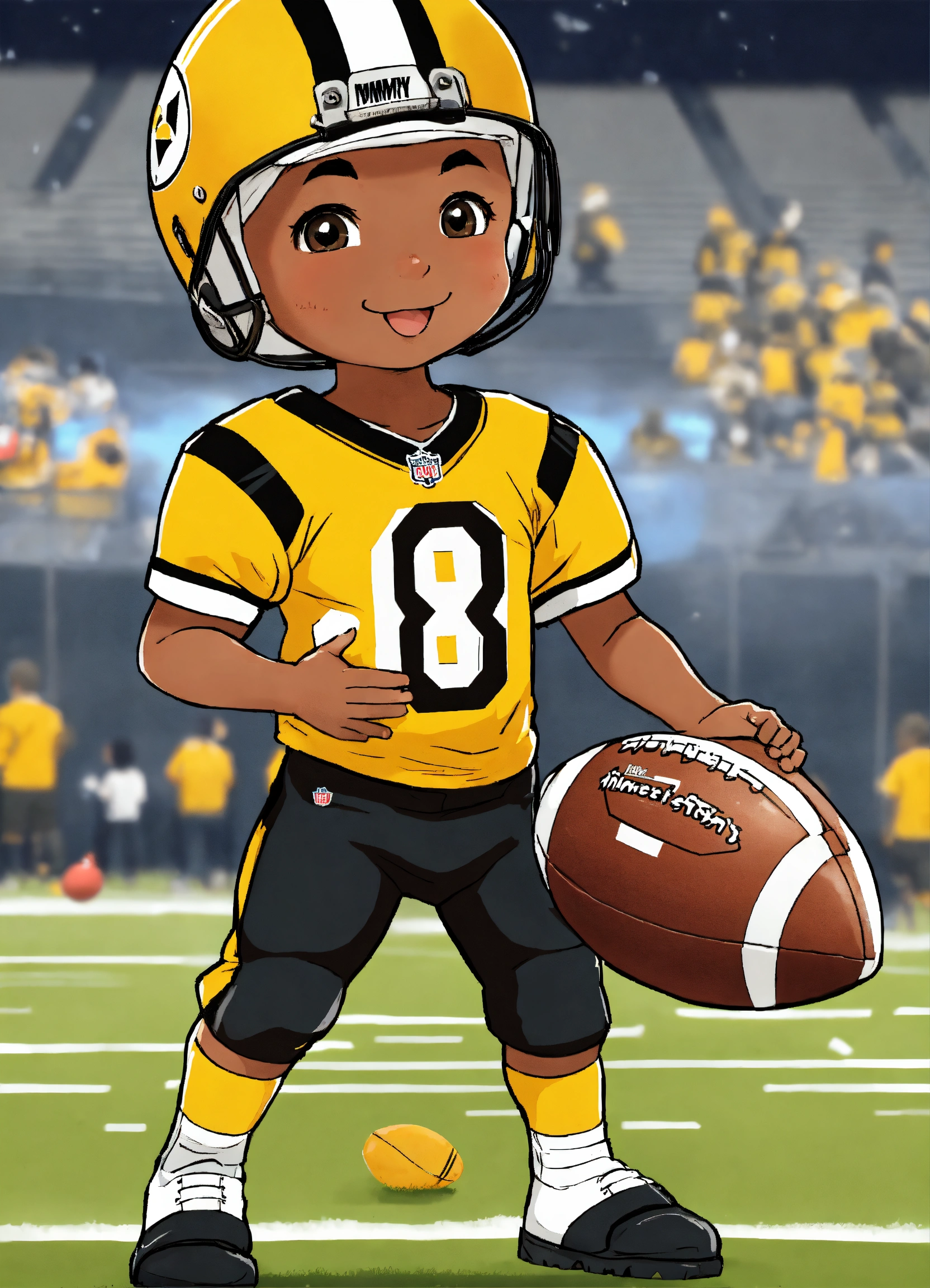 Lexica - Cute mixed baby boy anime in a Steeler's uniform holding a ...