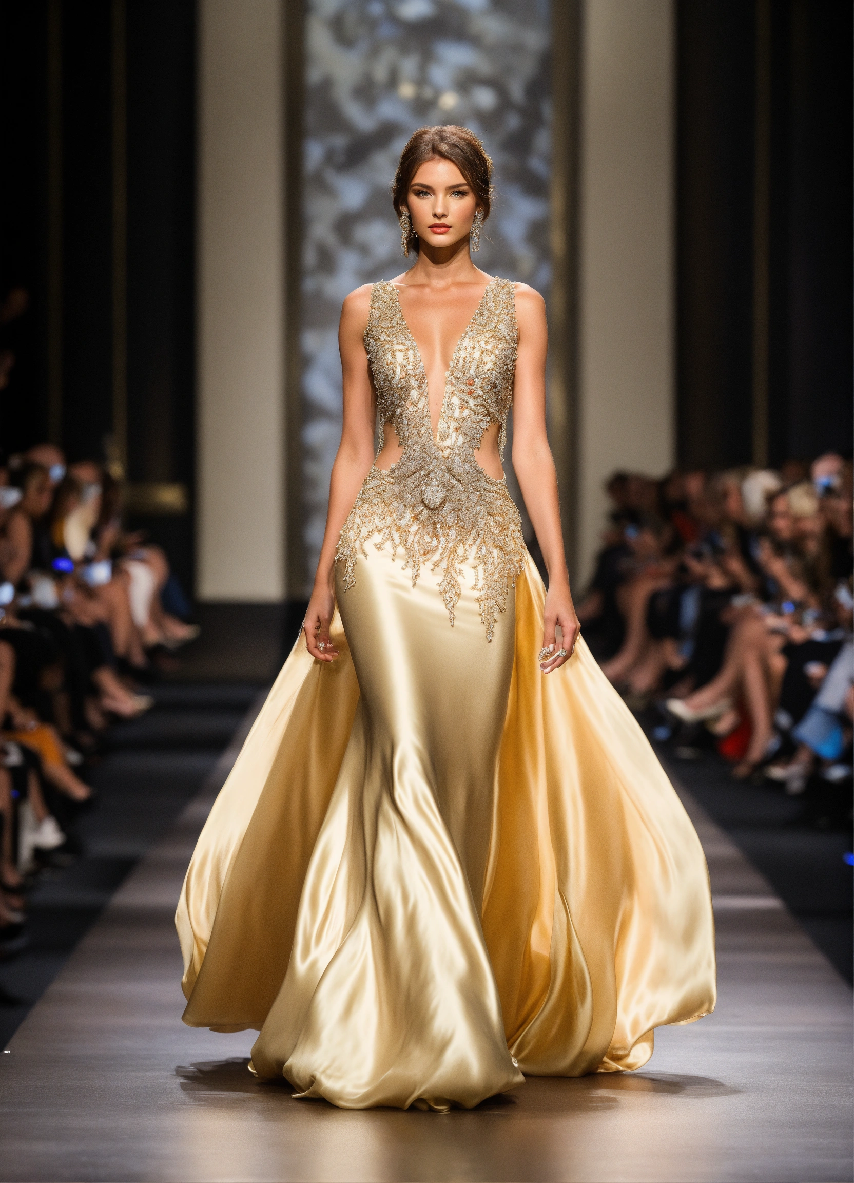 Lexica - Female fashion model in silk gala dress with diamond and ...