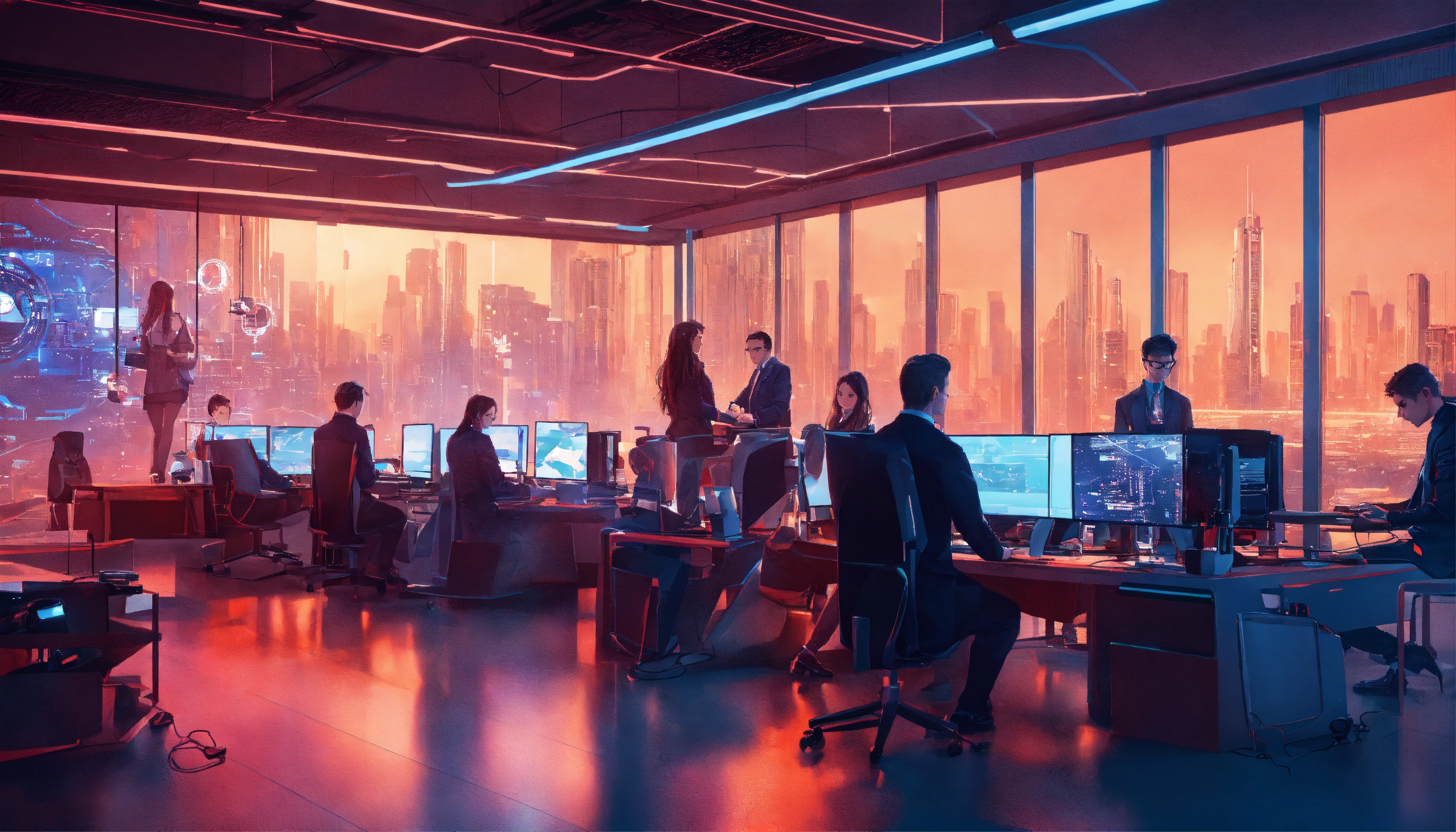 Lexica - Several people are typing on their computers in a high-tech ...