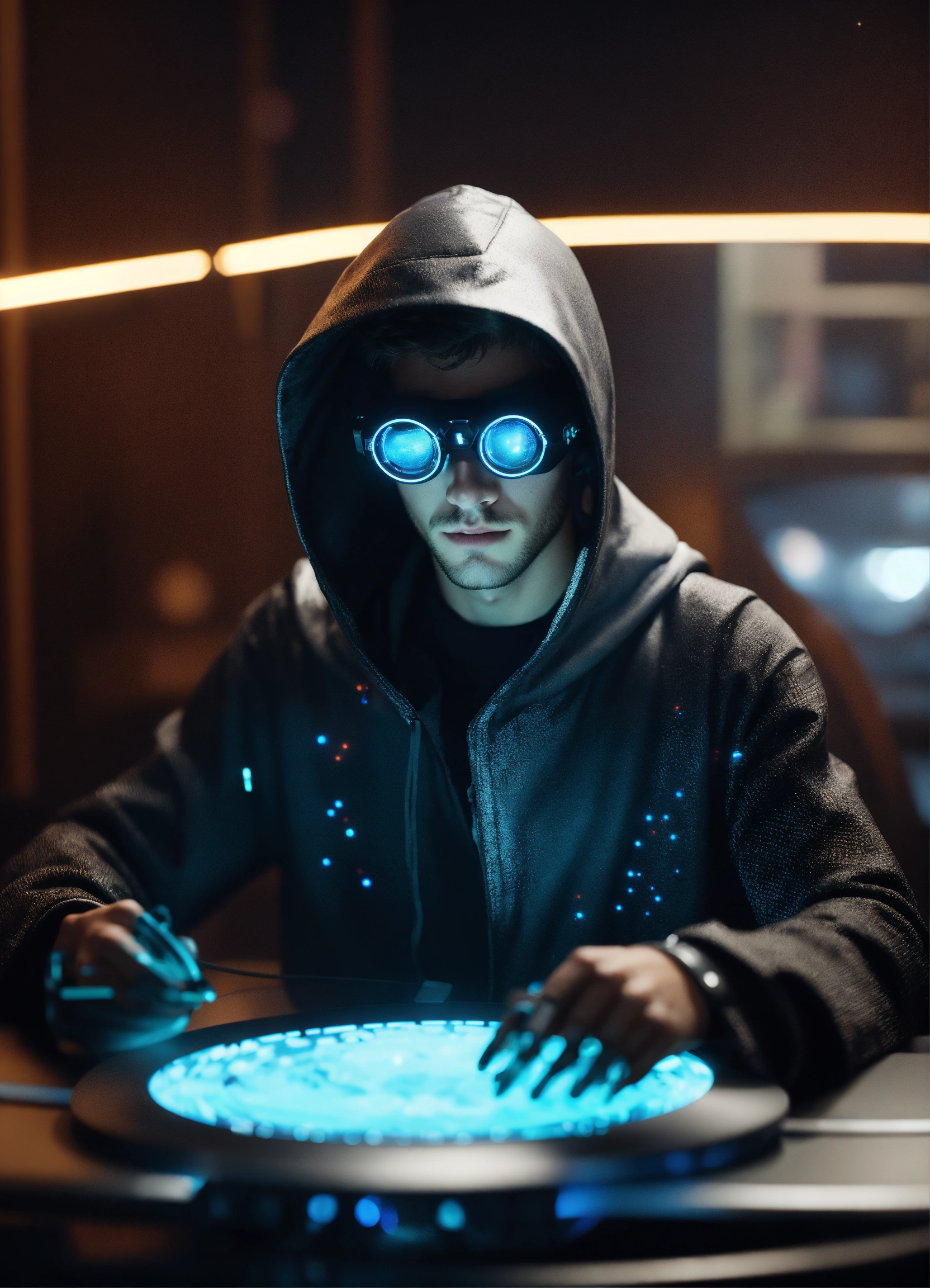 Lexica - Nerdy 25 year old male cyborg hacker wearing futuristic ...