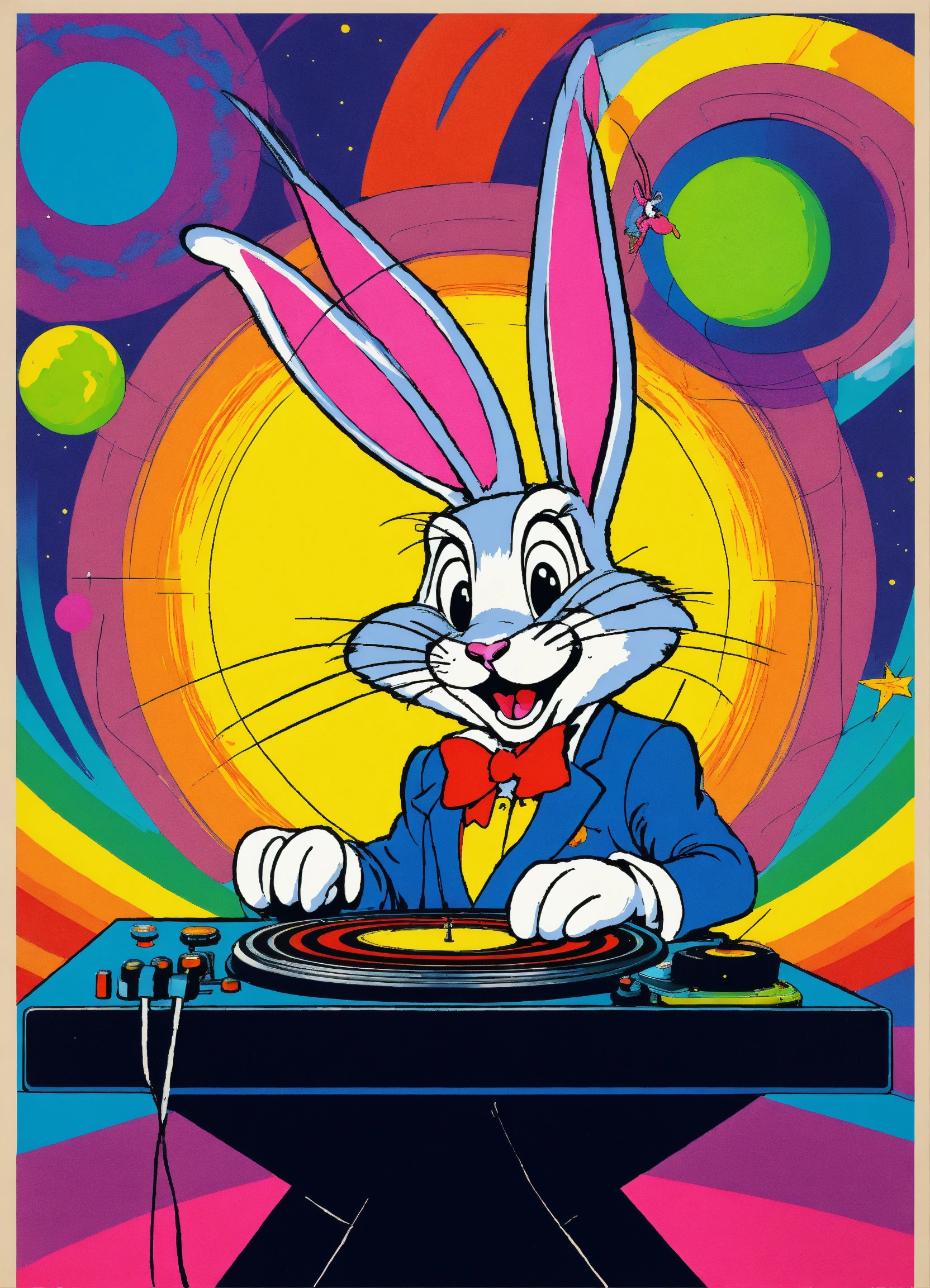 Lexica - Vintage poster, bugs bunny with dj turn table, turn, abstract ...