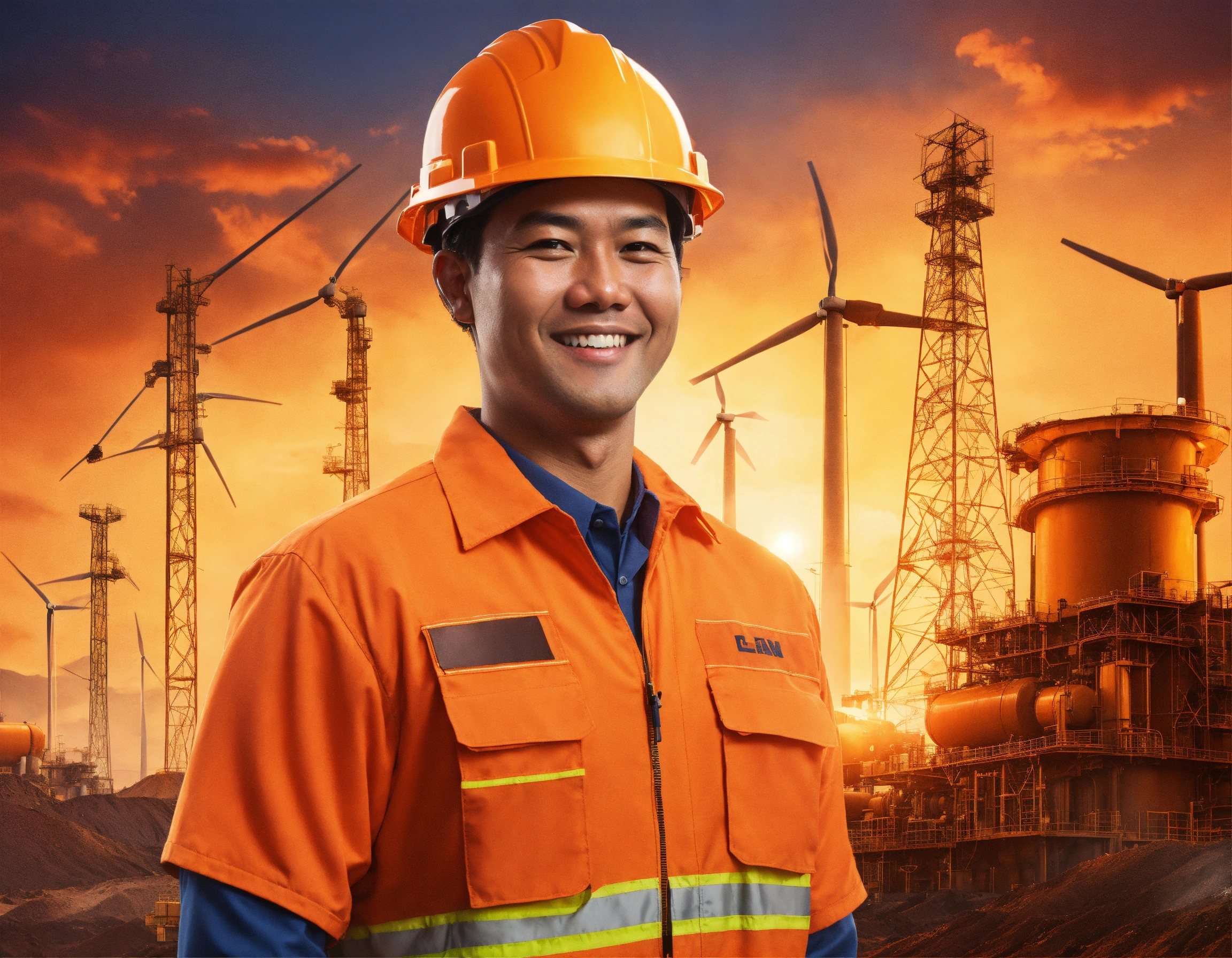 Lexica - Technical officer wearing orange engineering uniform, security ...