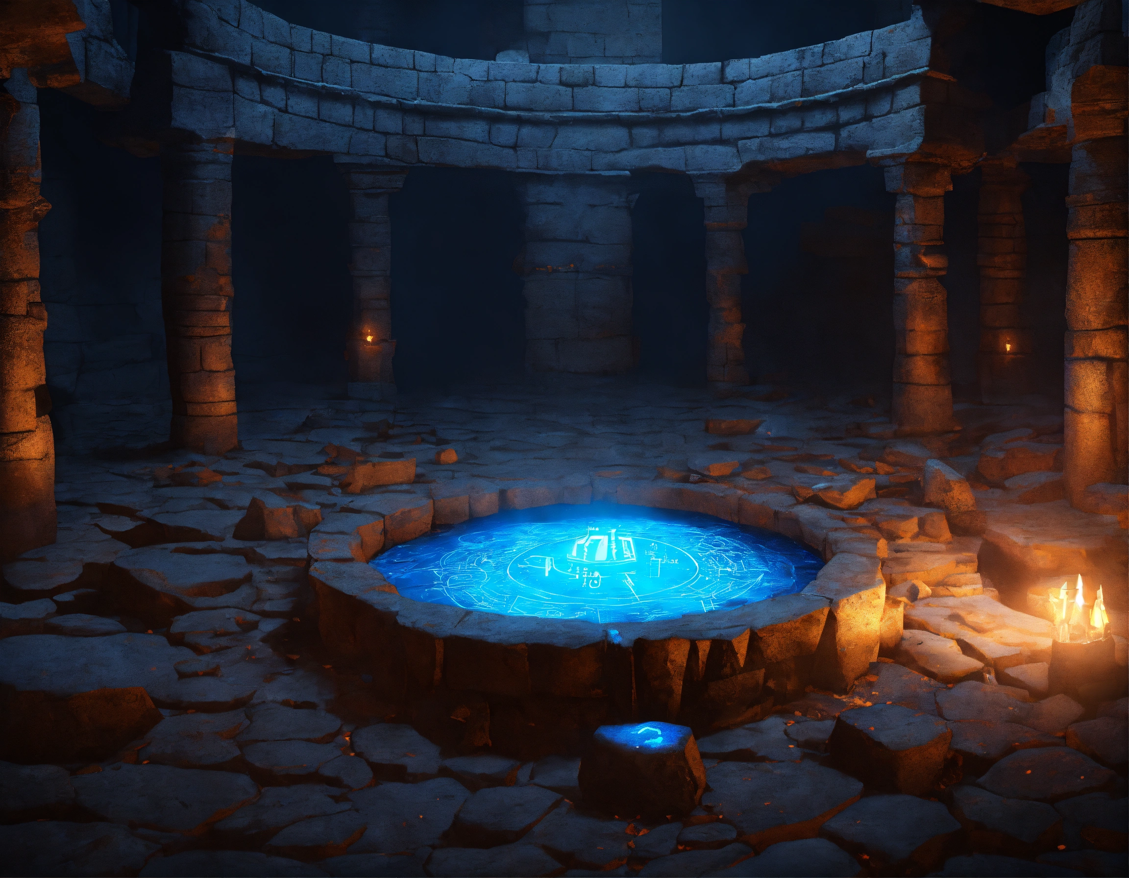 Lexica - Bottomless pit in dungeon with a lot of runes on stones with ...