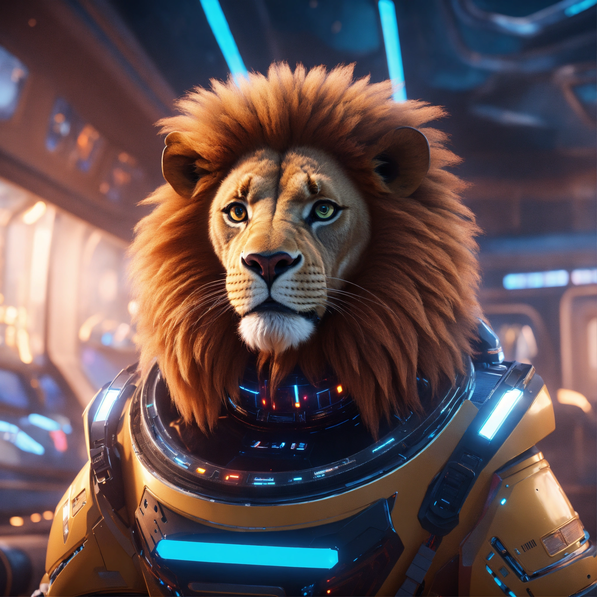 Lexica - Zoom out from a fun loving hairy lion wearing space fashion in ...