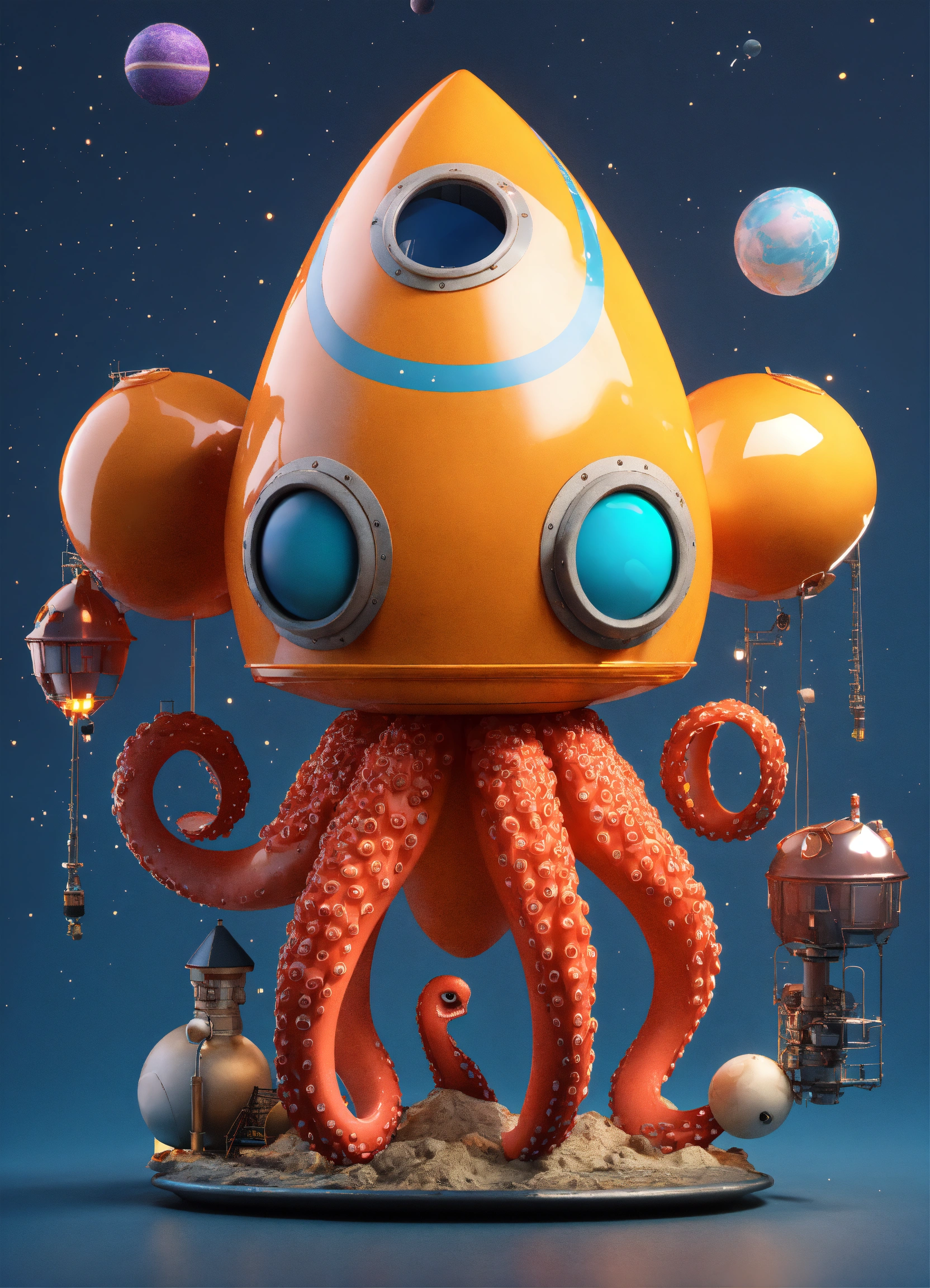 Lexica - An octopus holding a space rocket, 3d blender