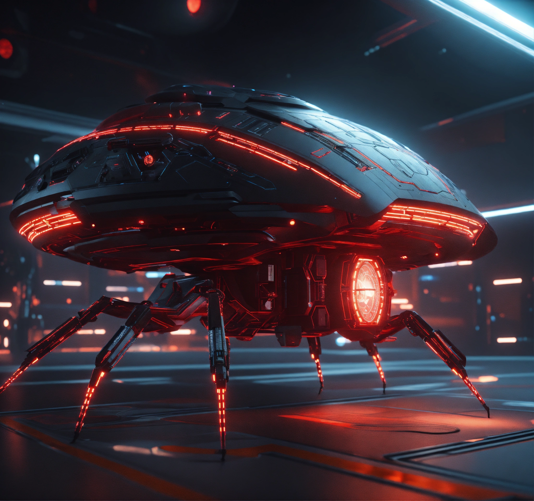 Lexica - Zoom out on a extra long black robotic black widow spider ...