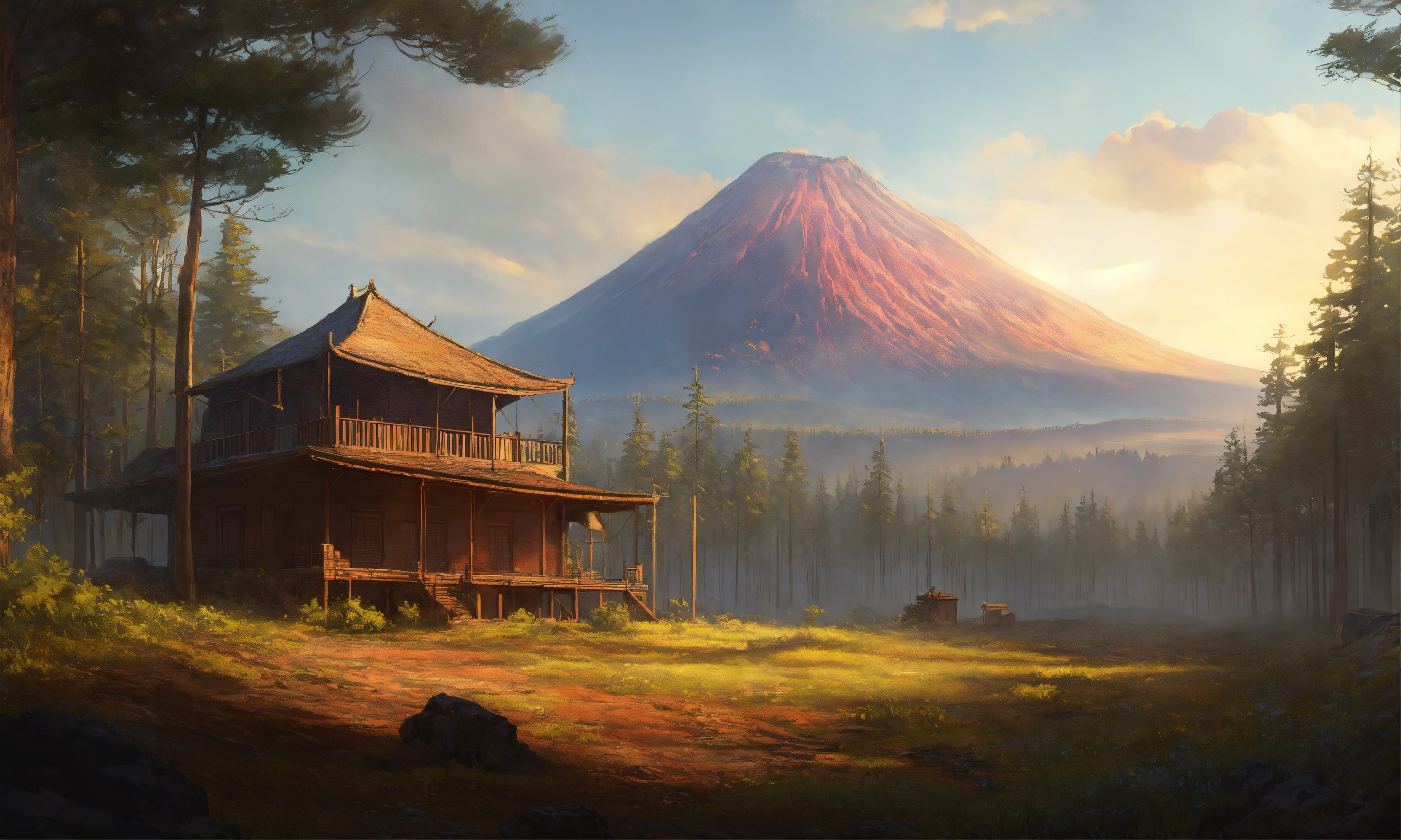 Lexica - Colonial frontier fort with dormant volcano in distance and ...