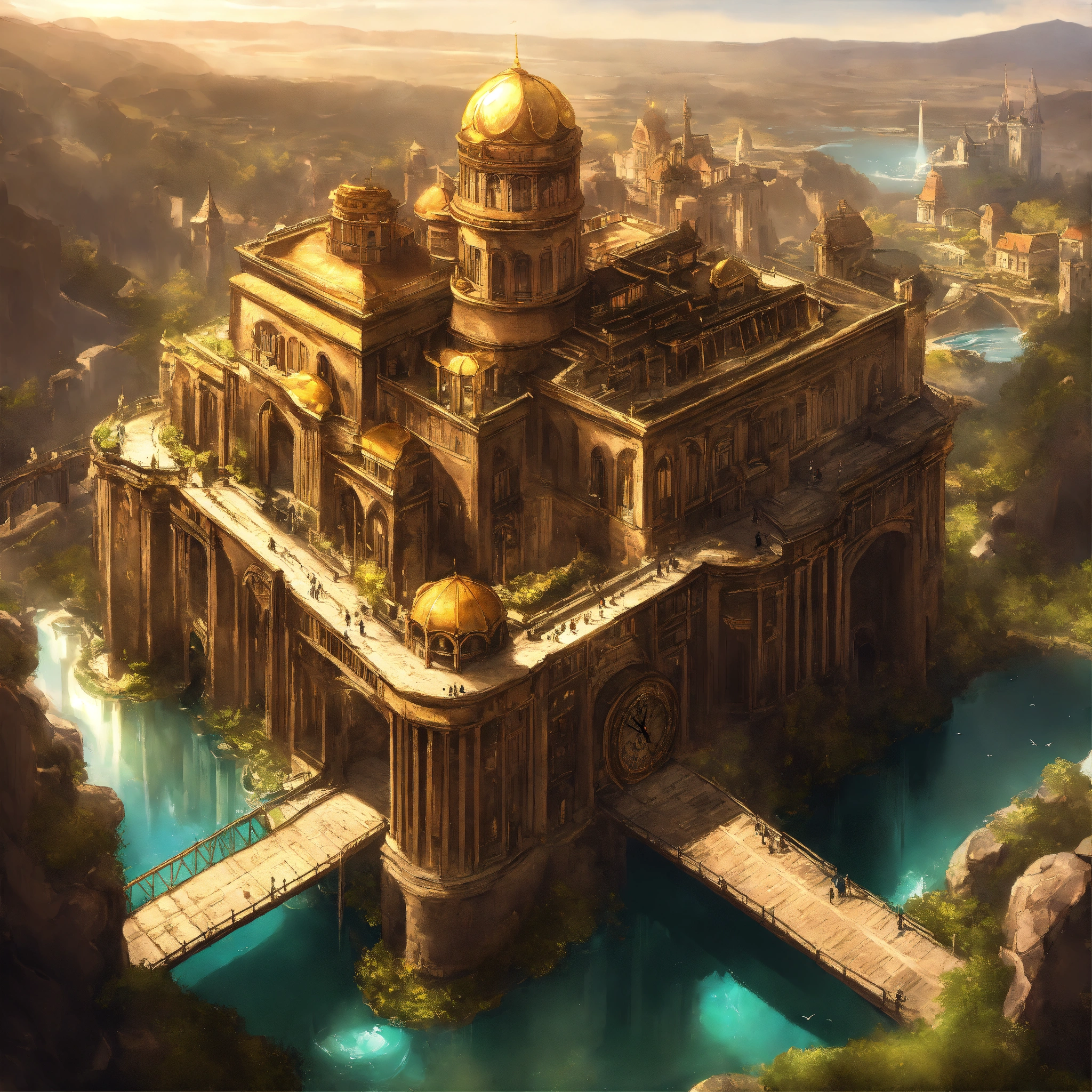 Lexica - Bird-view of a fantasy city with a massive single-building ...