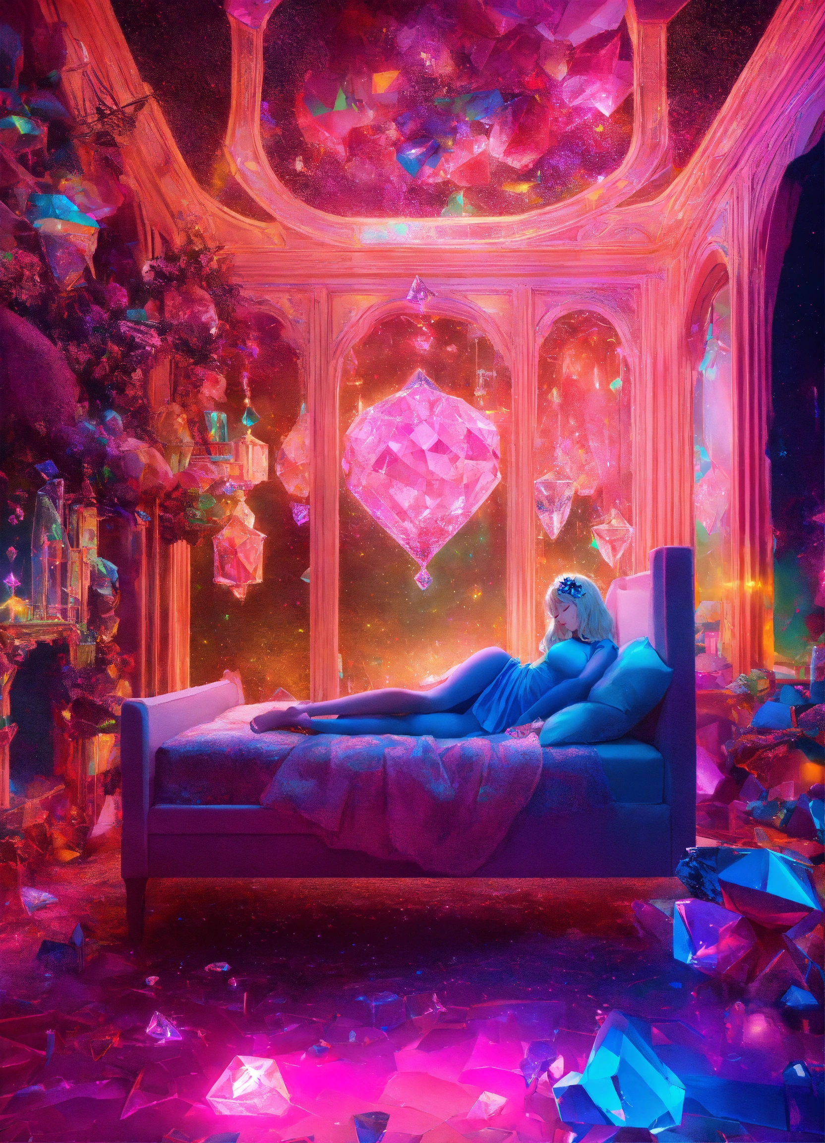 Lexica - A crystal blonde diamond dmt Cinderella sleeping in a DMT ...