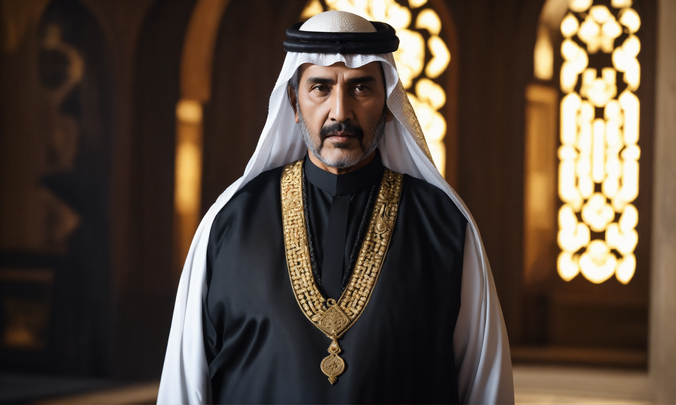 Lexica - Saudi old prince, traditional costume, standing, looking side ...