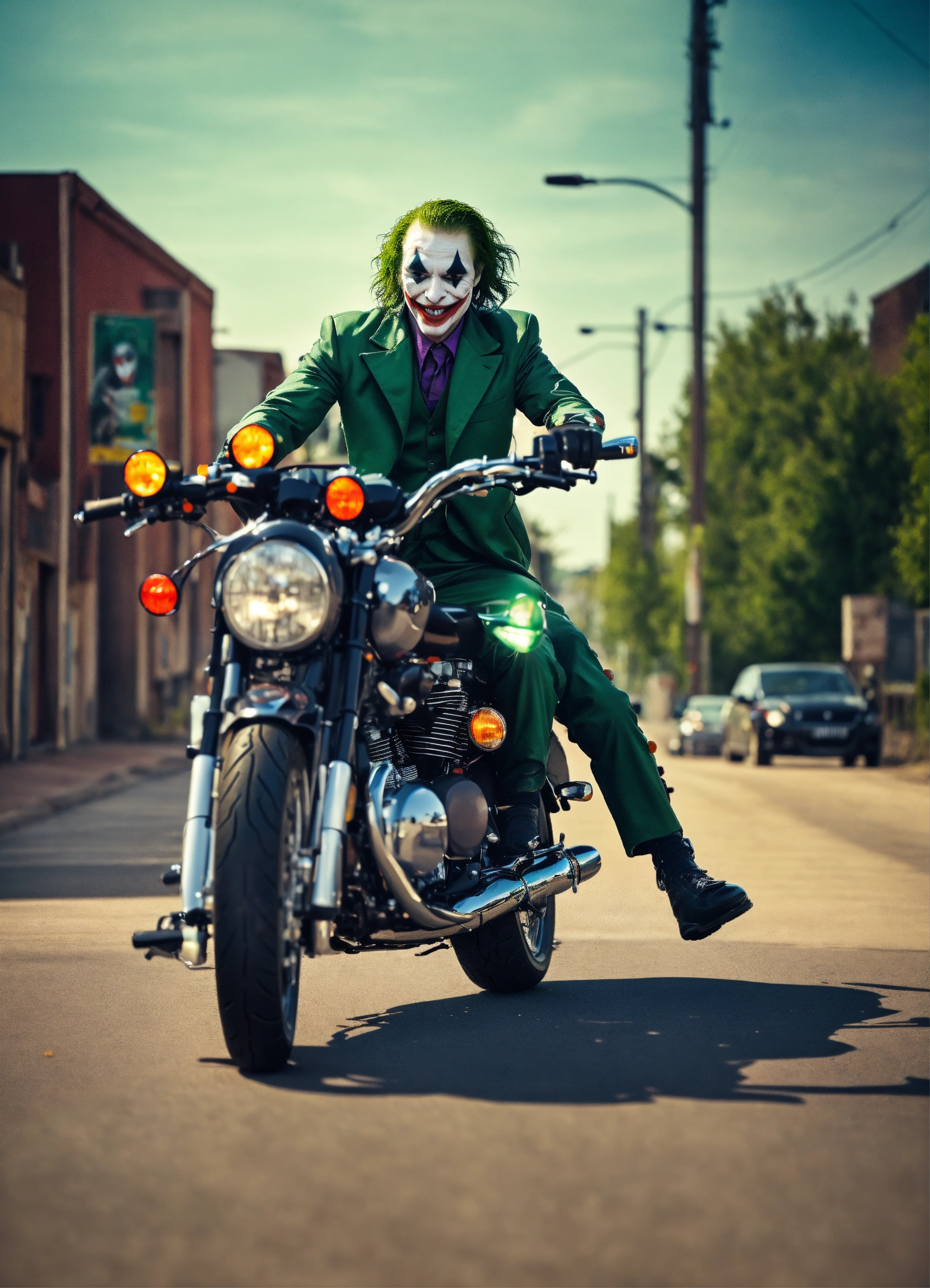 Lexica - Joker rides a motorbike clear reality camera