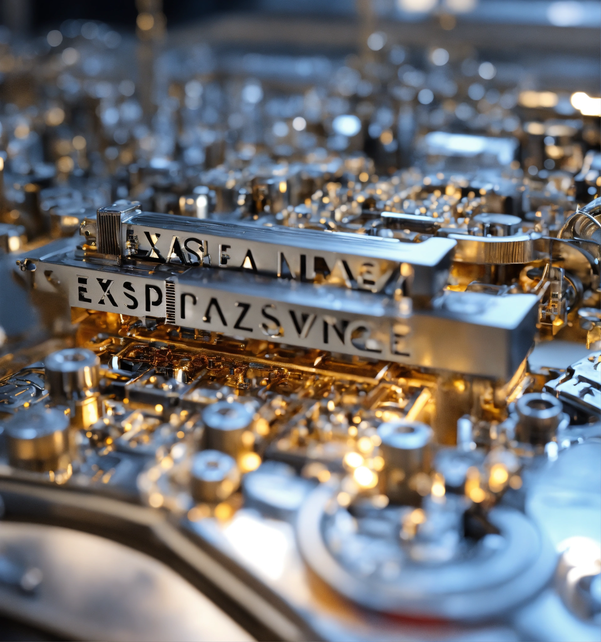 Lexica - Visualize the word expansive using silver machine parts.