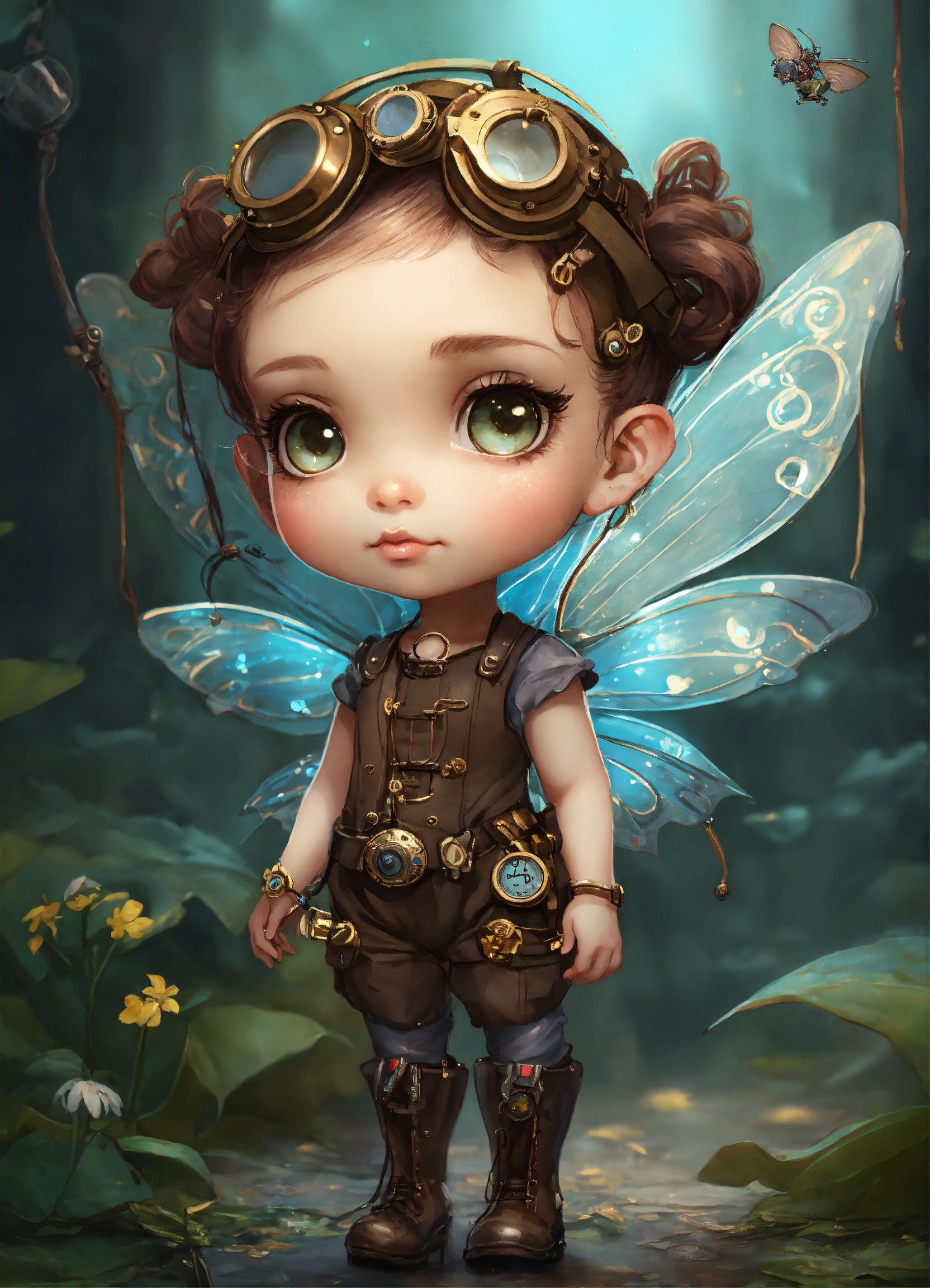 Lexica - Full body shot of a steampunk Baby Fairy chibi Girl freckled ...